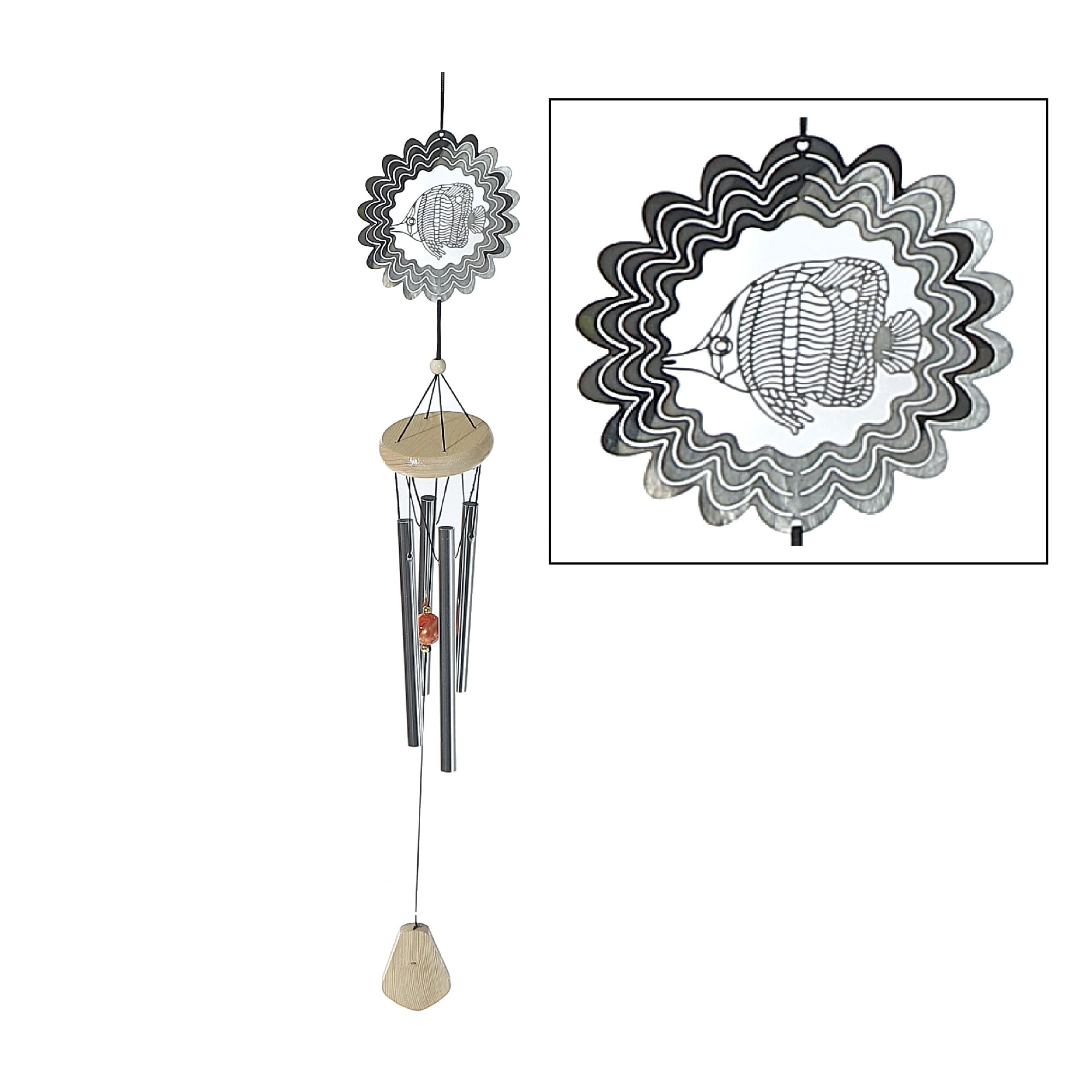 Masion Concepts 28" Fish Spinner With Wood Chime ,Silver,Stainless ...