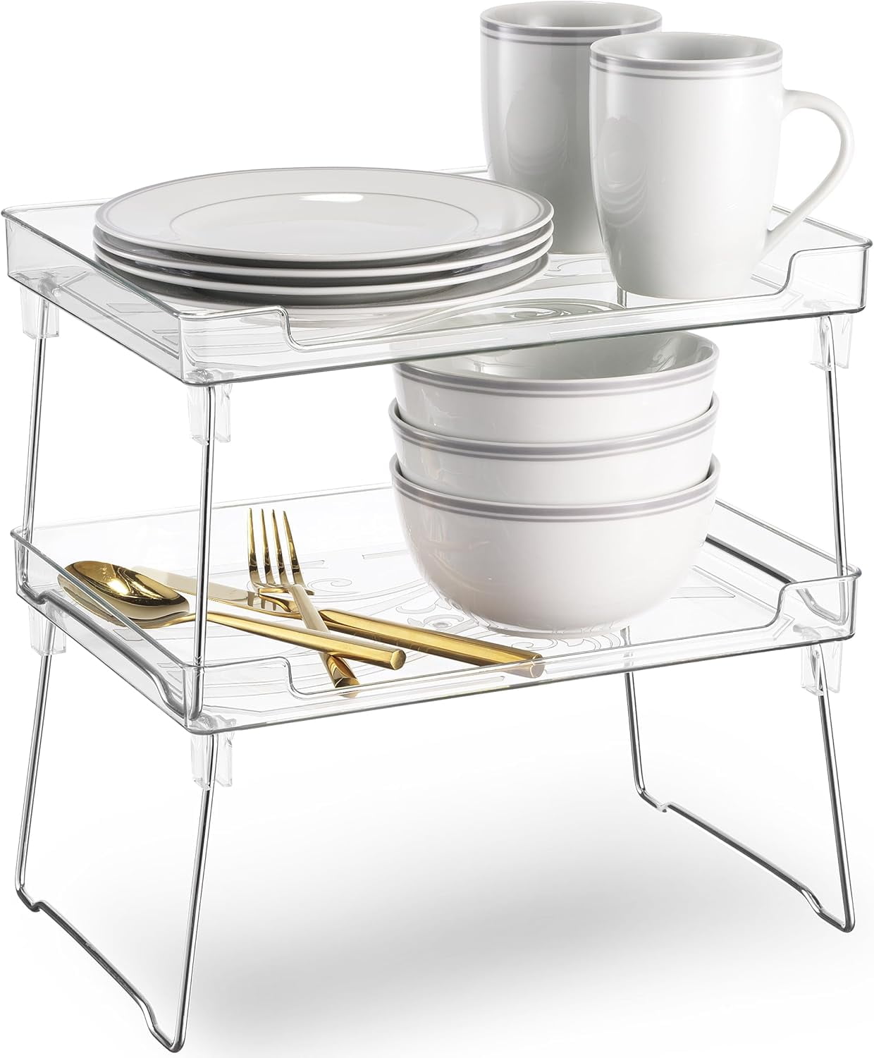 Masirs Clear Stackable Shelf, Easily Organize Your Kitchen Counter and Cabinet Shelves While ...