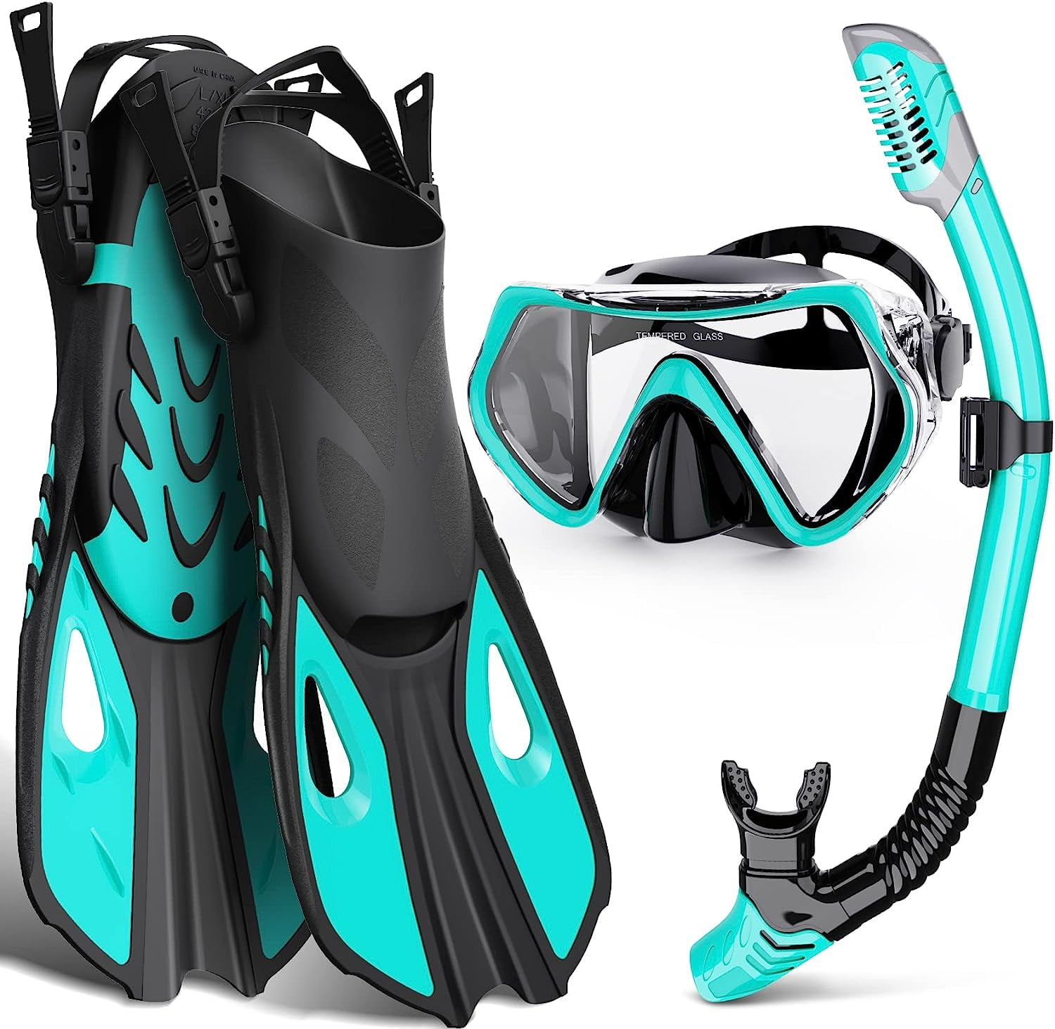 Mask Fin Snorkel Set, Snorkeling Gear for Adults with Panoramic View ...