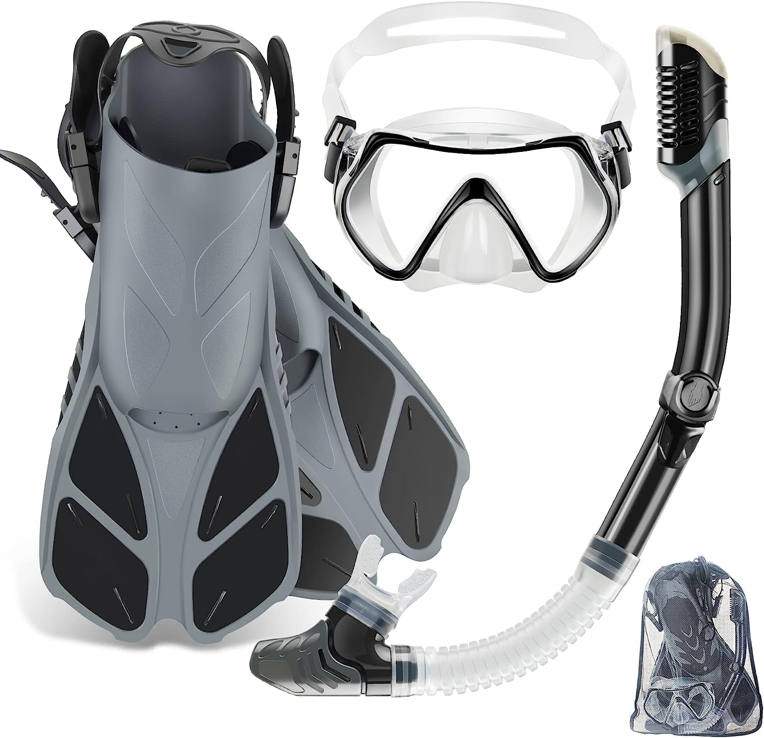 Mask Fin Snorkel Set, Travel Size Snorkeling Gear for Adults with ...