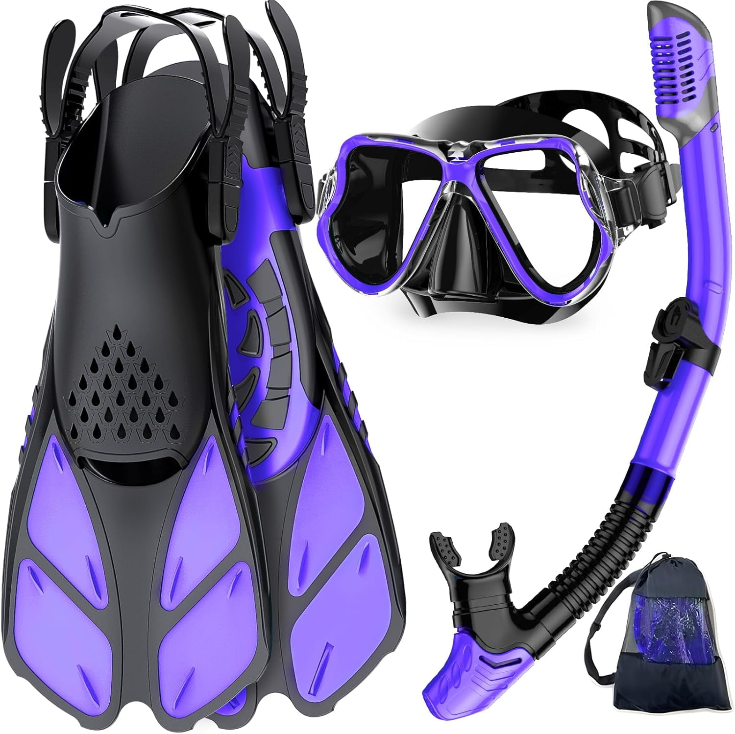 Mask Fins Snorkel Set, Snorkeling Gear for Adults, Panoramic View ...