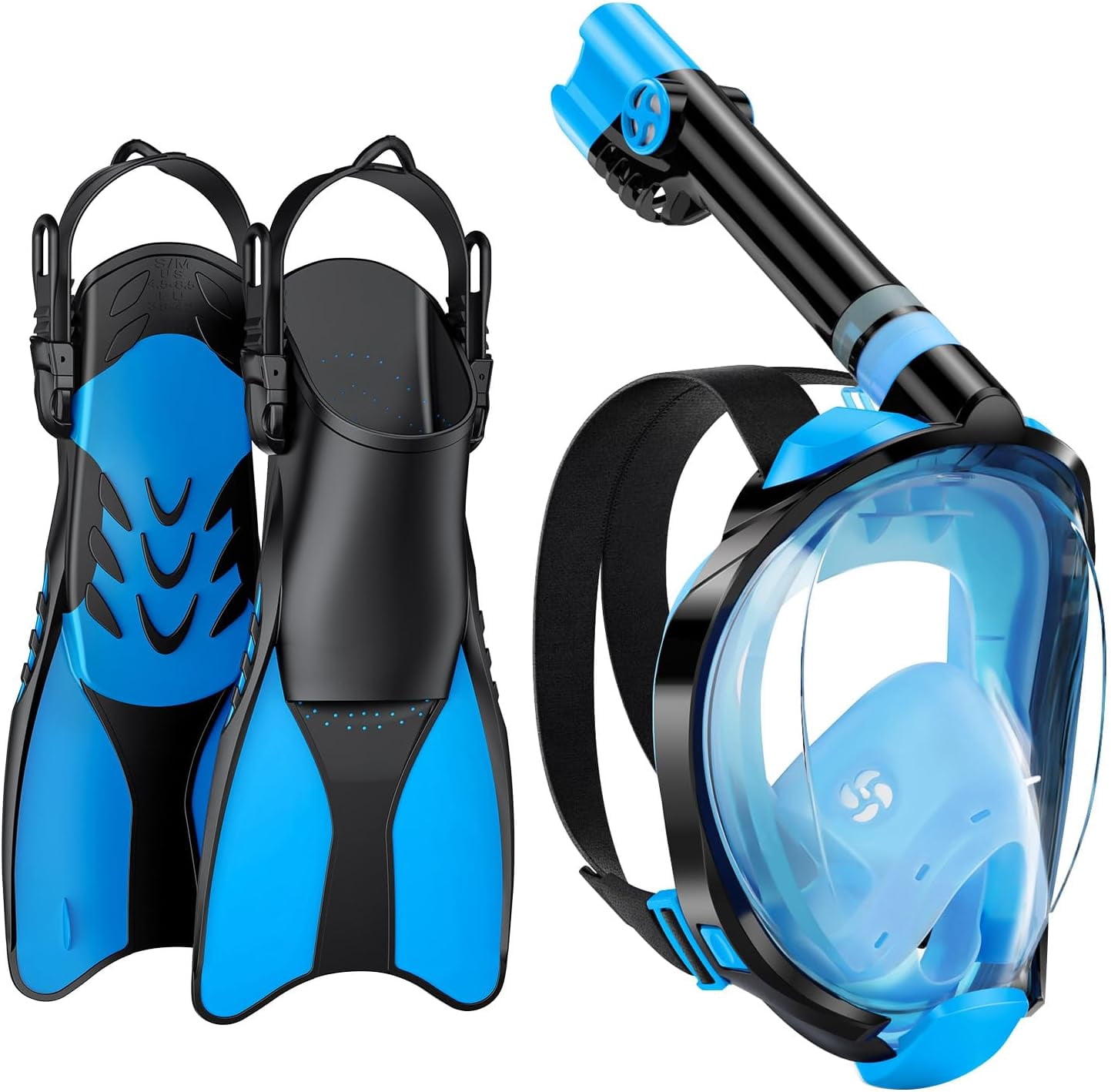Mask Fins Snorkel Set,Snorkeling Gear for Adults,Full Face Snorkel Mask ...