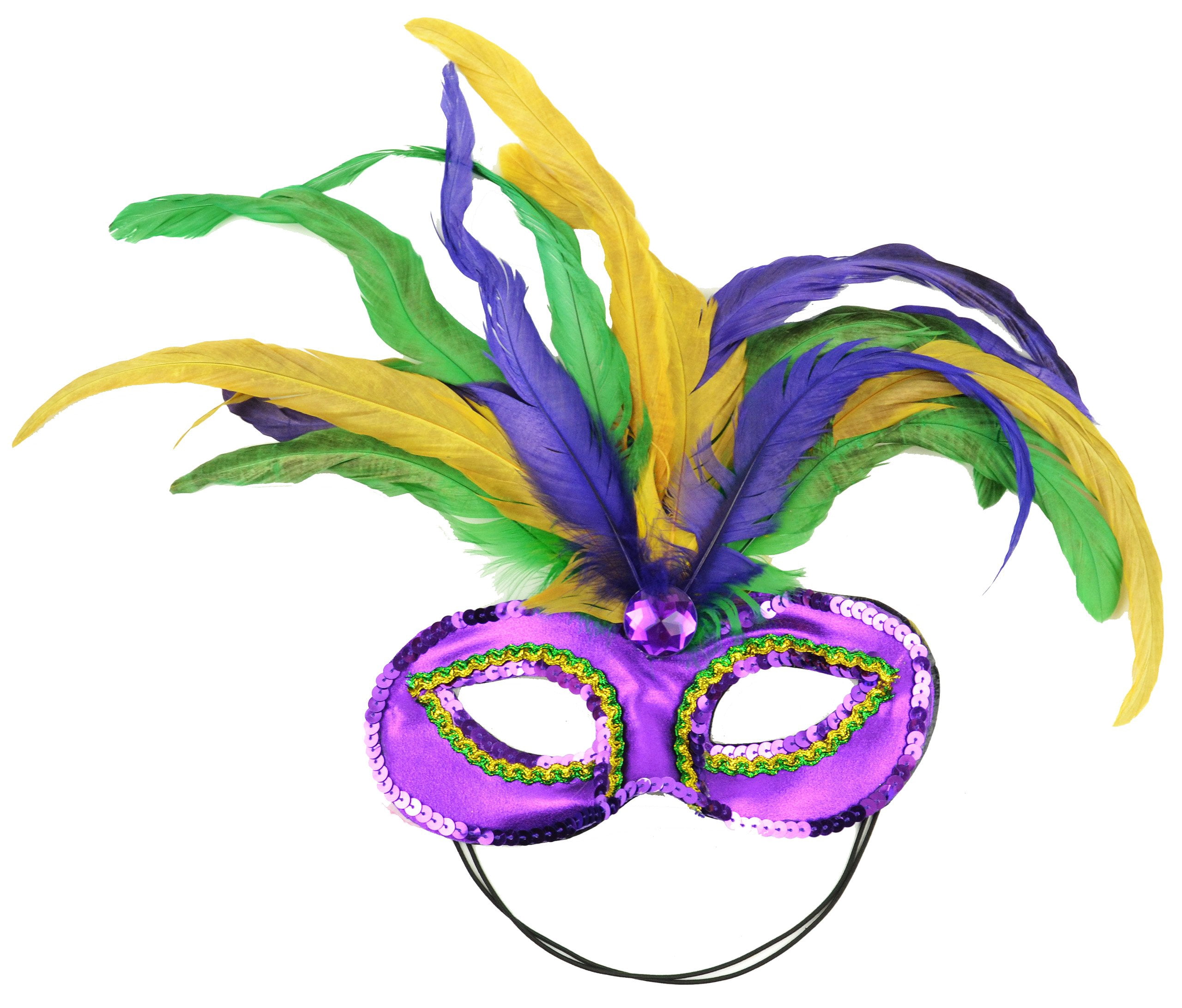 Mask It 48038 Mardi Gras Satin and Feather Half Mask, Mardi Gras ...