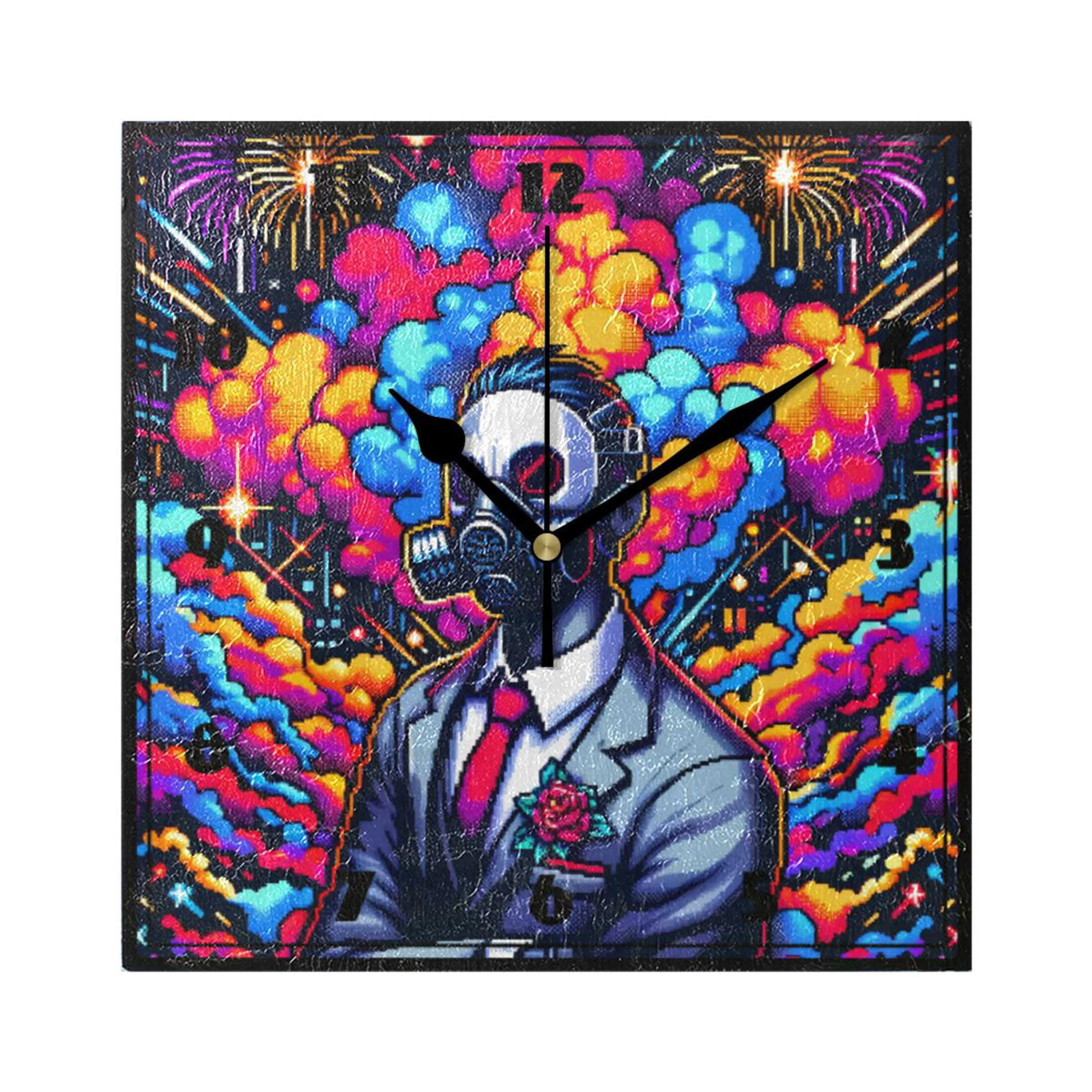 Mask Man in Colorful Smoke Wall Clock 7.78" Non-Ticking Silent Battery ...