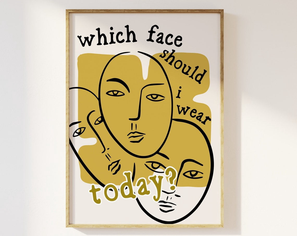 Masked Emotions Mid Centry Retro Sketch Art Print - Effortless Retro ...