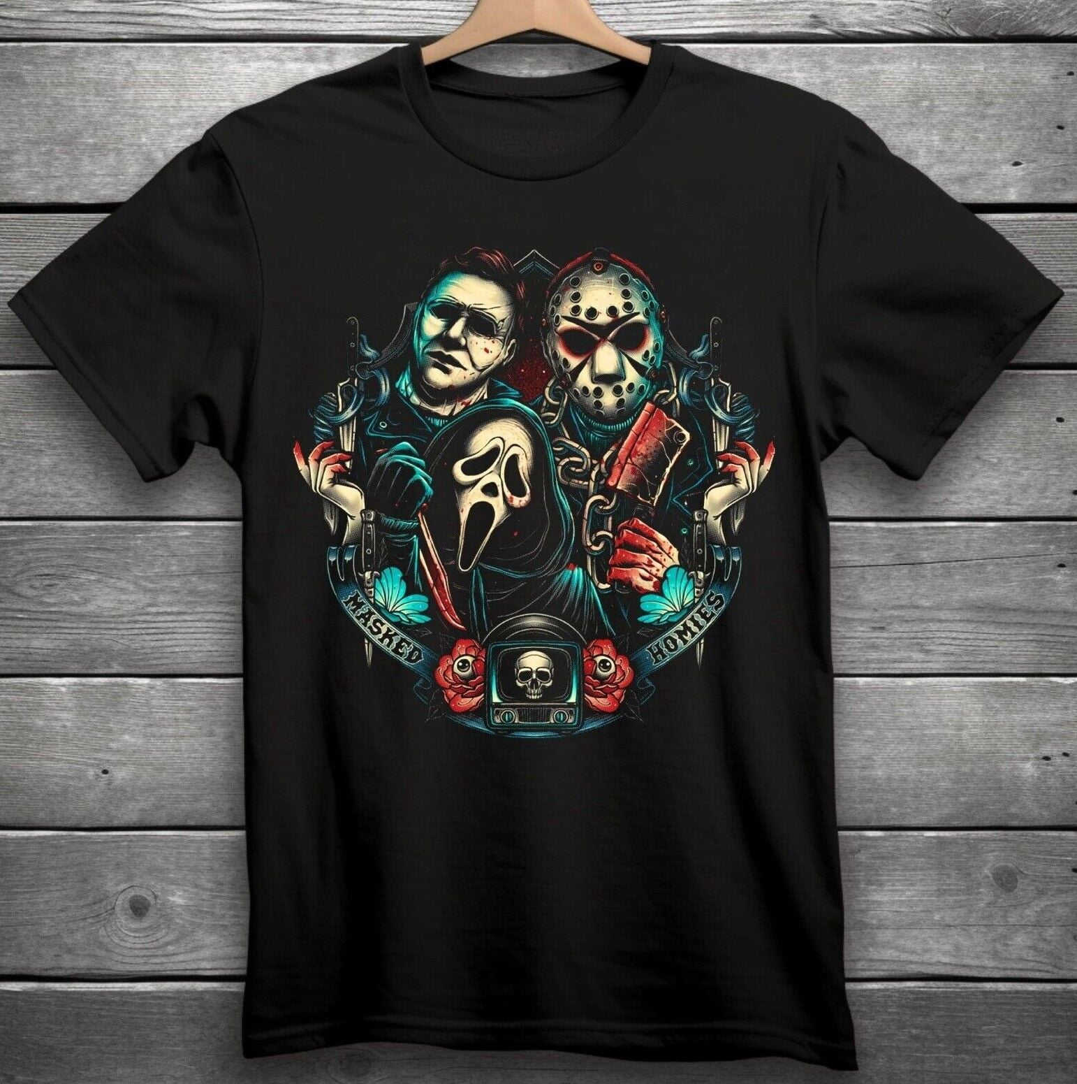 Masked Homies Horror T-Shirt Black S-3XL Jason Voorhees Ghostface ...
