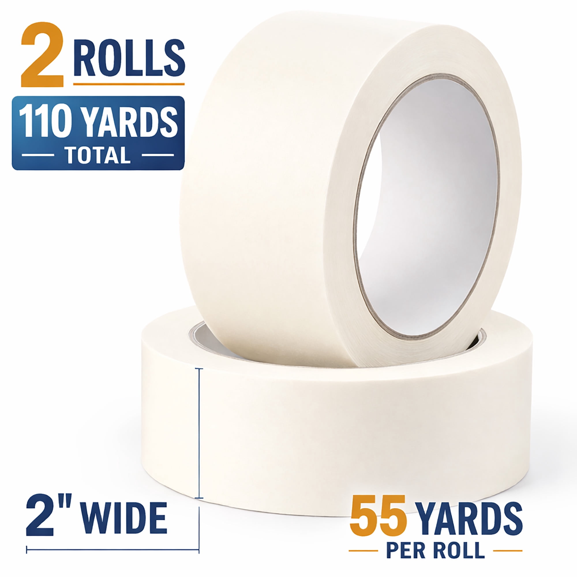 Masking Tape 2 Inch x 55 Yards x 2 Rolls, 110 Yards Total – Easy Tear ...