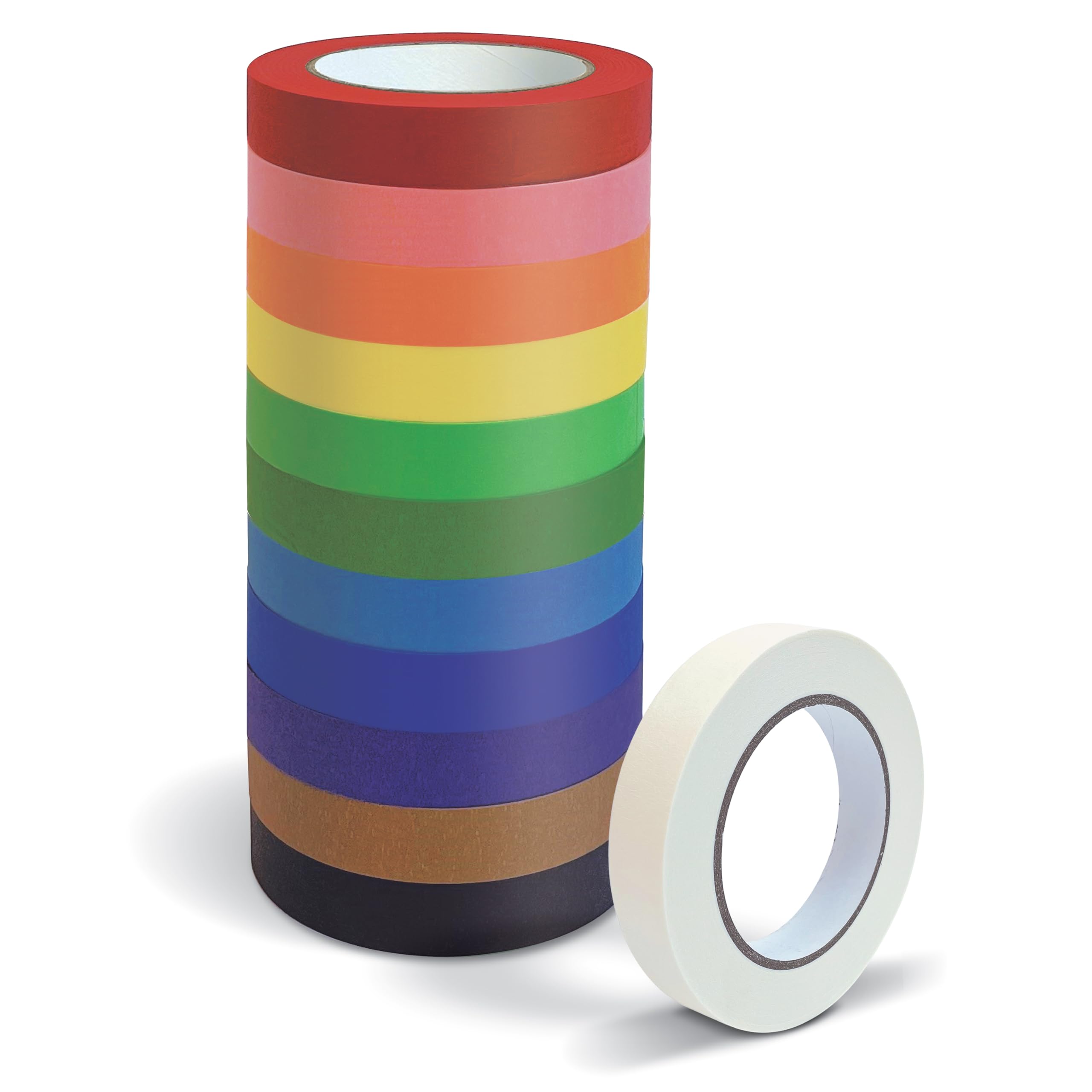 Masking Tape in Assorted Brilliant Colors, 1 Inch x 55 Yards, Bulk 12 ...
