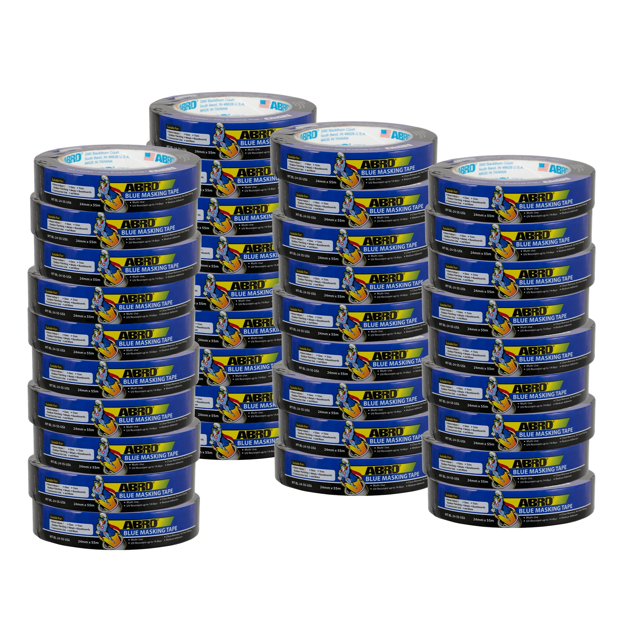 ABRO Blue Masking Tape 24 x 55, 36 Pack Blue Painters Tape - Walmart.com