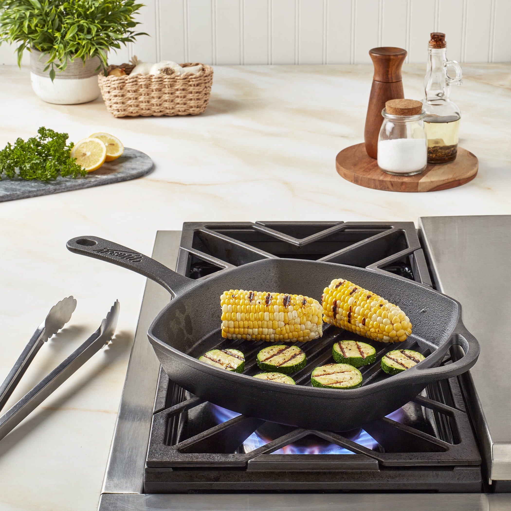 Mason Craft & More 10.25" Cast Iron Square Skillet Grill Pan with ...