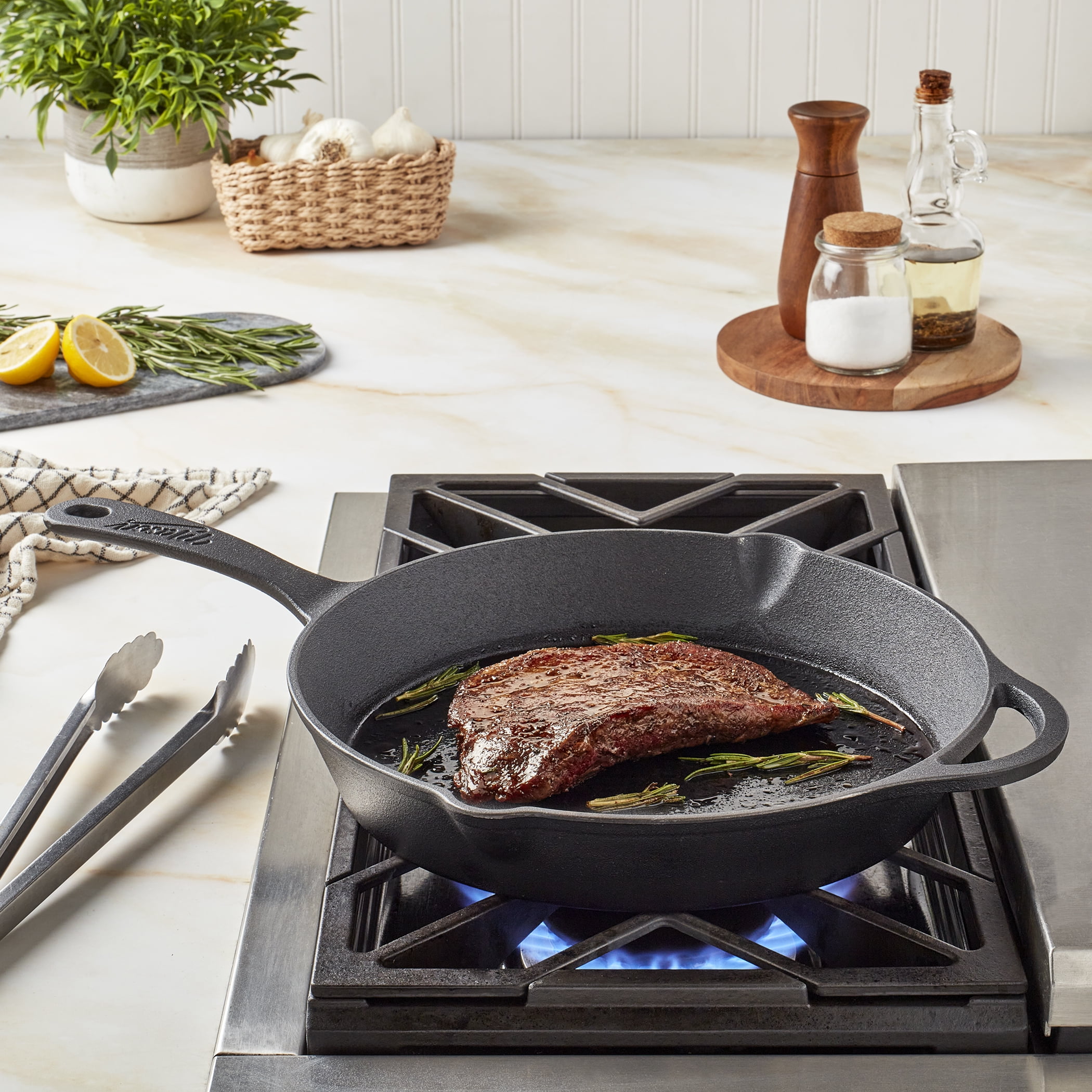 Mason Craft & More 12" Cast Iron Round Skillet Fry Pan with Assist ...