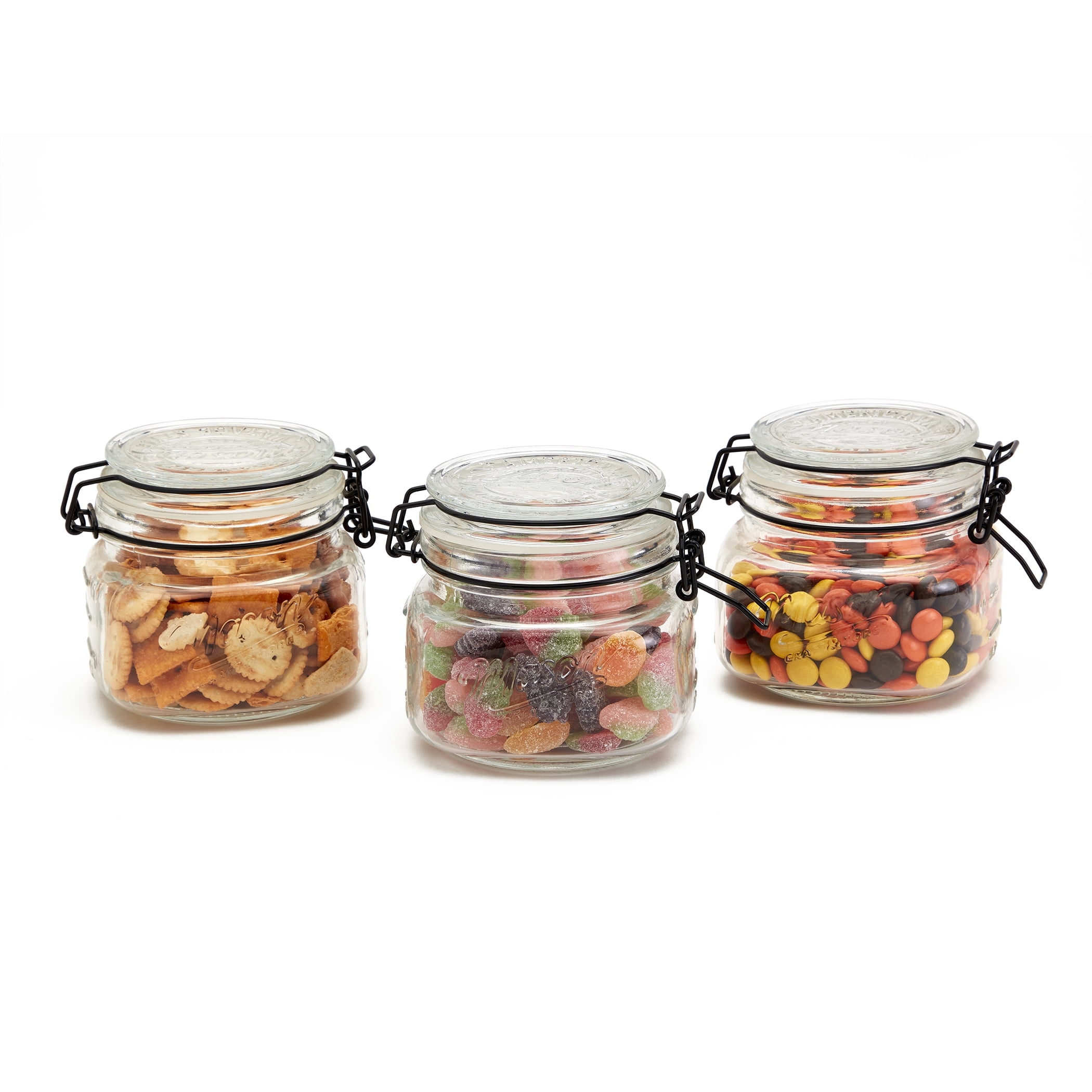 Mason Craft & More Set of 3 Airtight Small Glass Clamp Jars with Black ...
