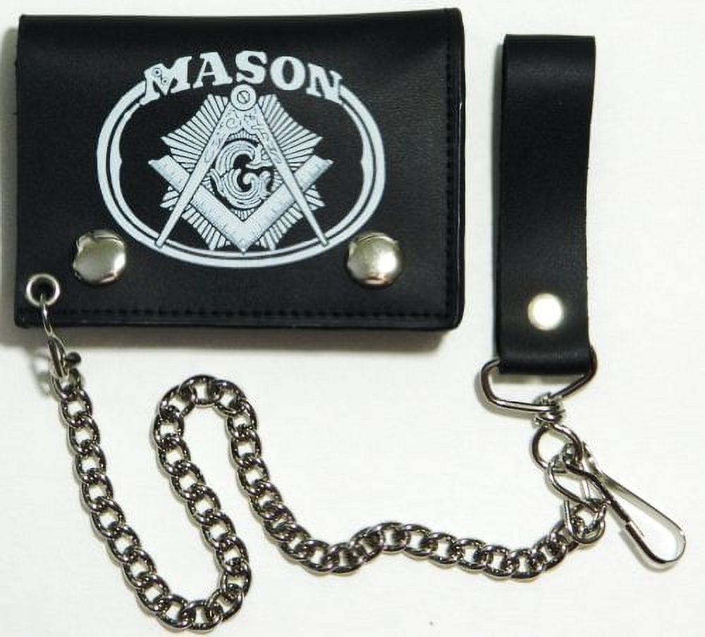 Mason Freemasonry Masonic Black Biker Chain Leather Wallet Tri Fold ...