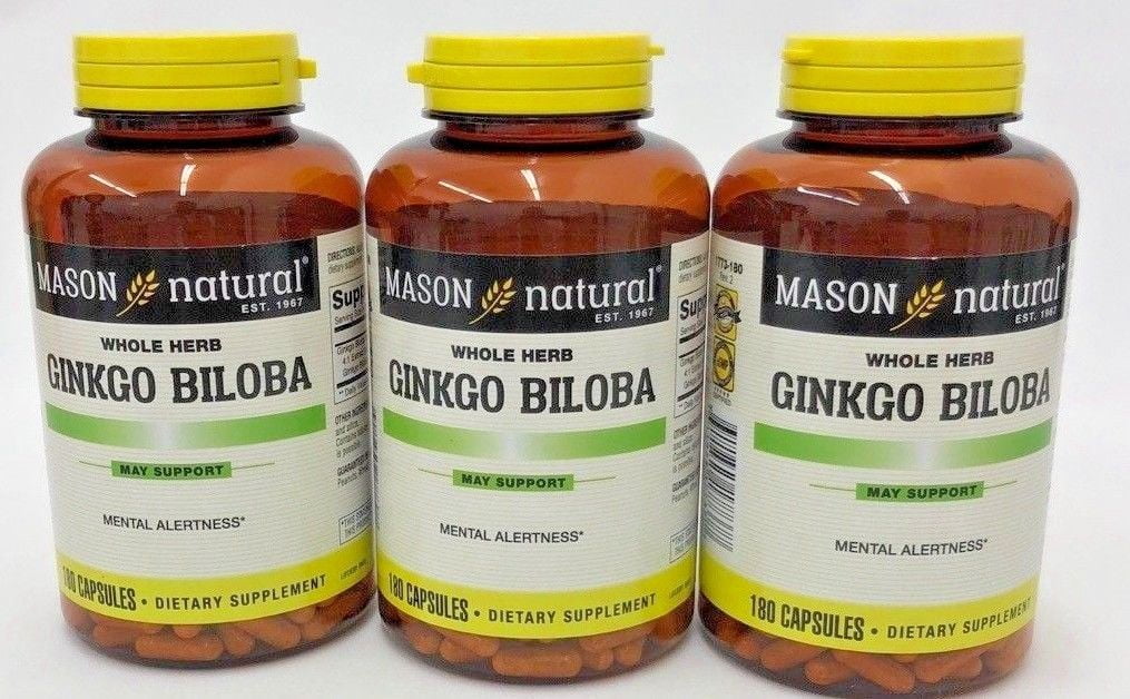 Mason Ginkgo Biloba 4:1 Extract, 3 Pack, 180 Capsules, Gluten Free ...