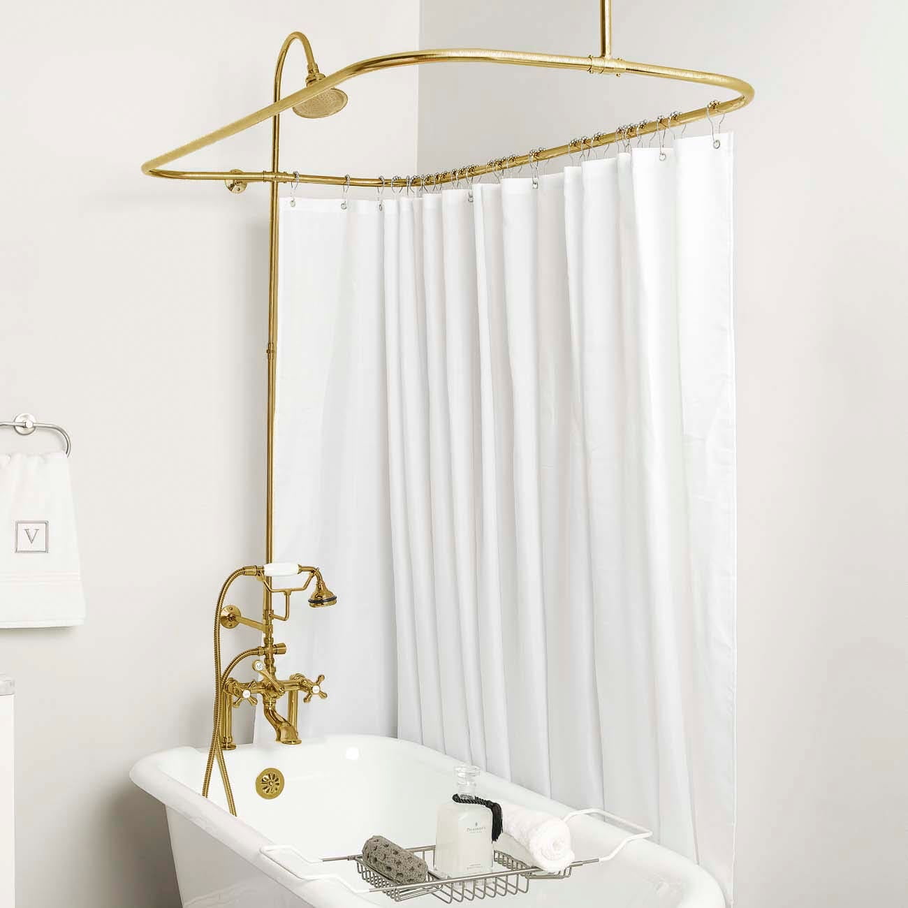 Mason Hill 54 Inch Clawfoot Tub Deck Mount Shower Enclosure with Faucet ...