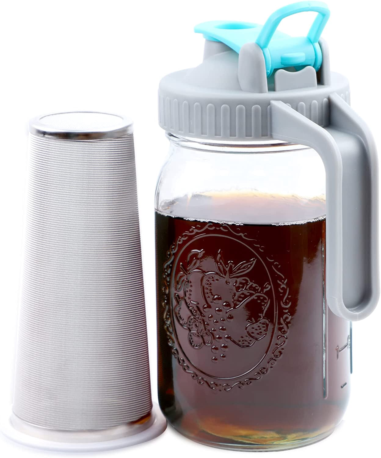 Mason Jar Cold Brew Coffee Maker 32 OZ Wide Mouth Cold Brew Pitcher ...