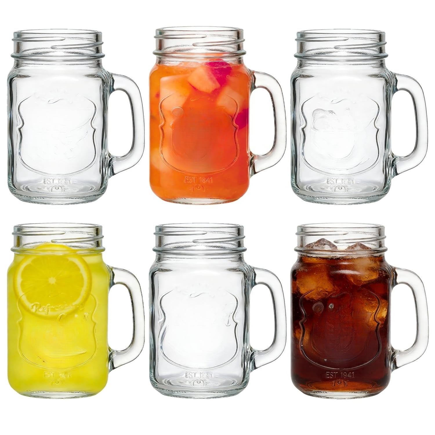 Mason Jar Drinking Glasses with Handle,6 Pack Colored Mason Jars Cups ...
