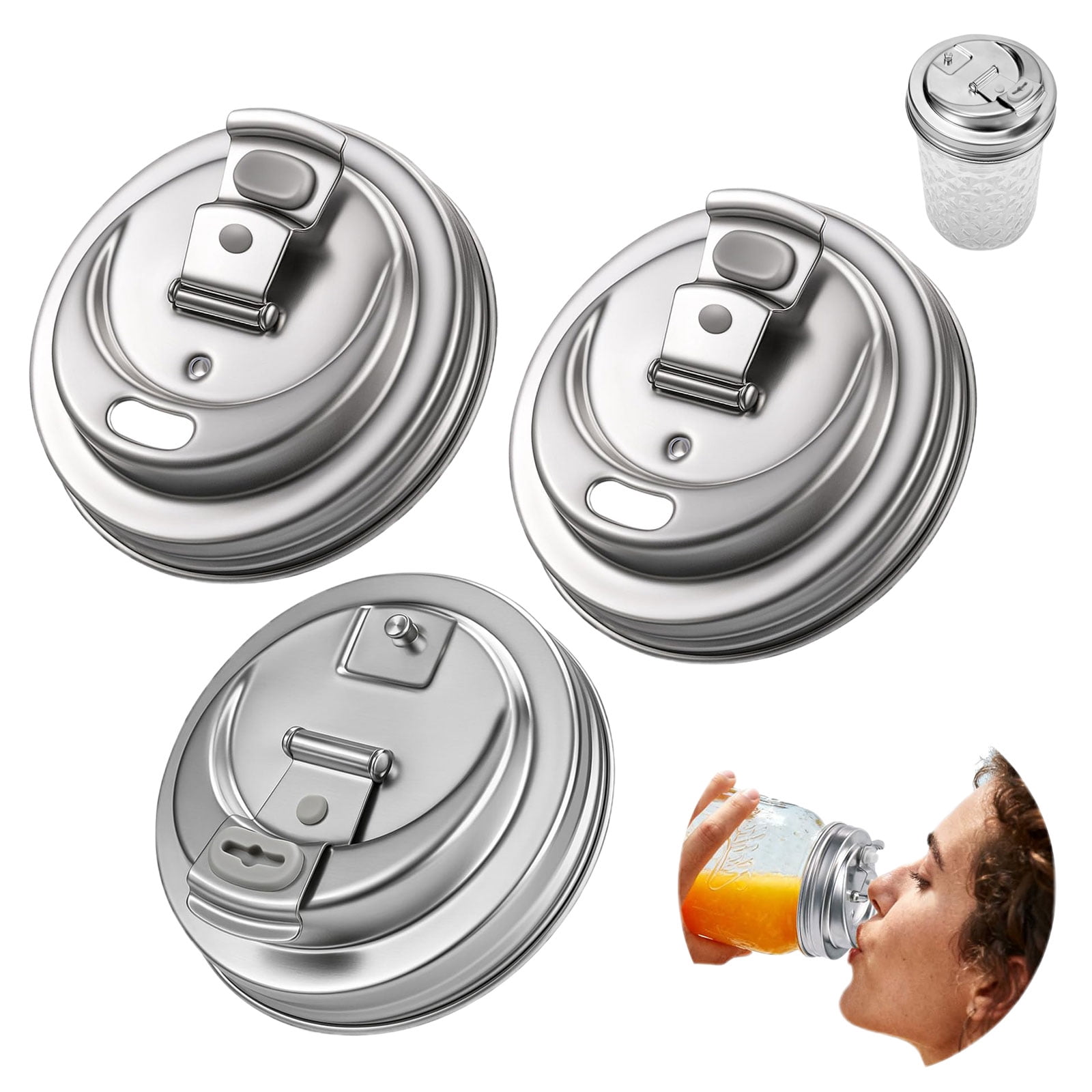 Mason Jar Drinking Lids – Stainless Steel Wide-Mouth Straw Lid ...