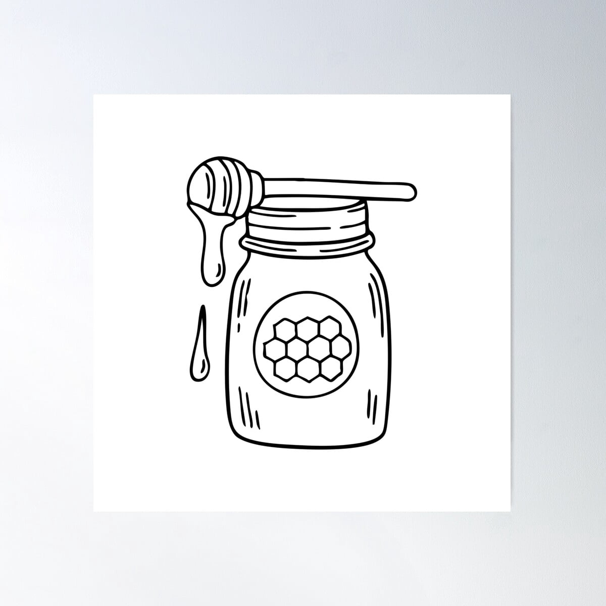 A Mason Jar With A Honeycomb Symbol Label, Beside A Honey Dipper ...