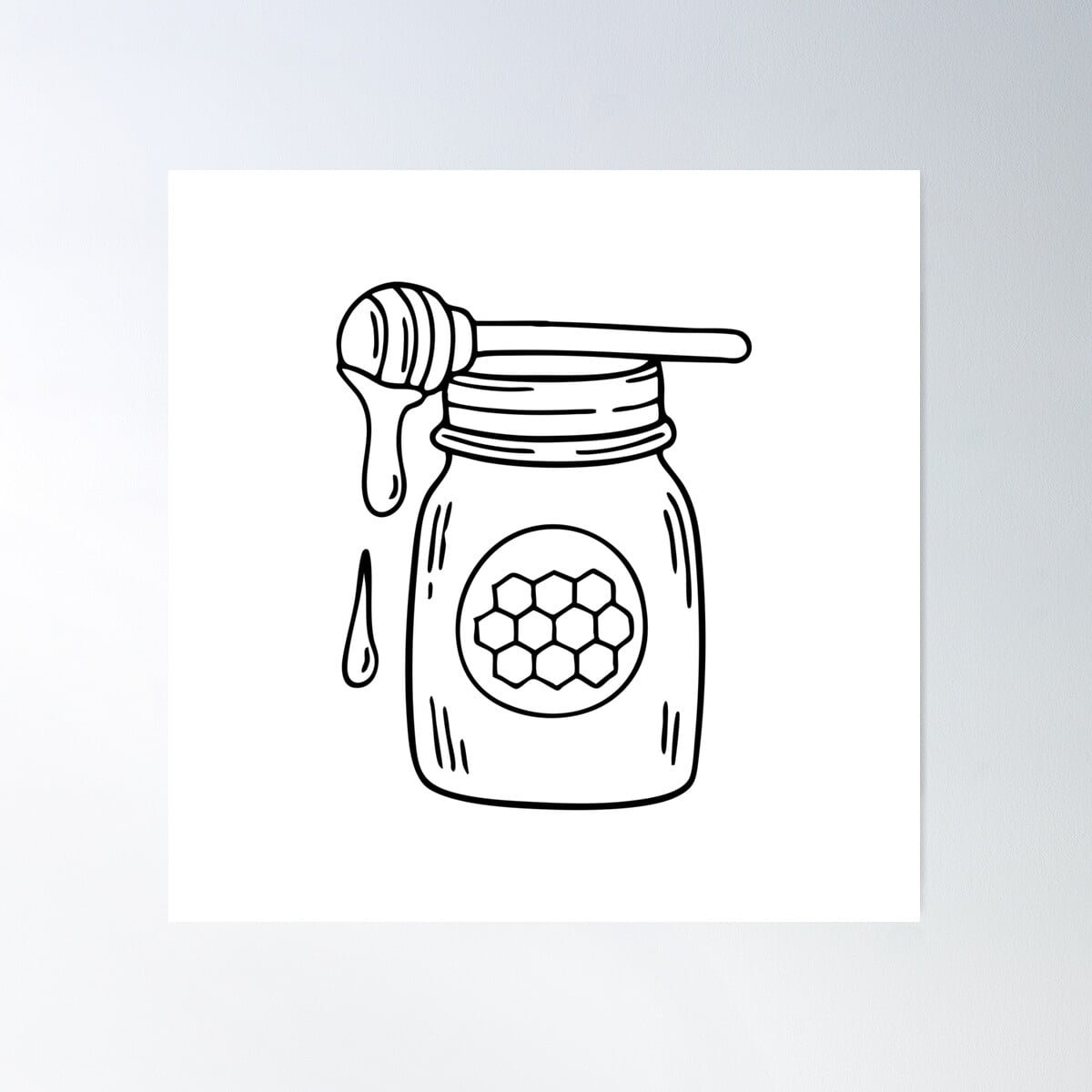 A Mason Jar With A Honeycomb Symbol Label, Beside A Honey Dipper ...