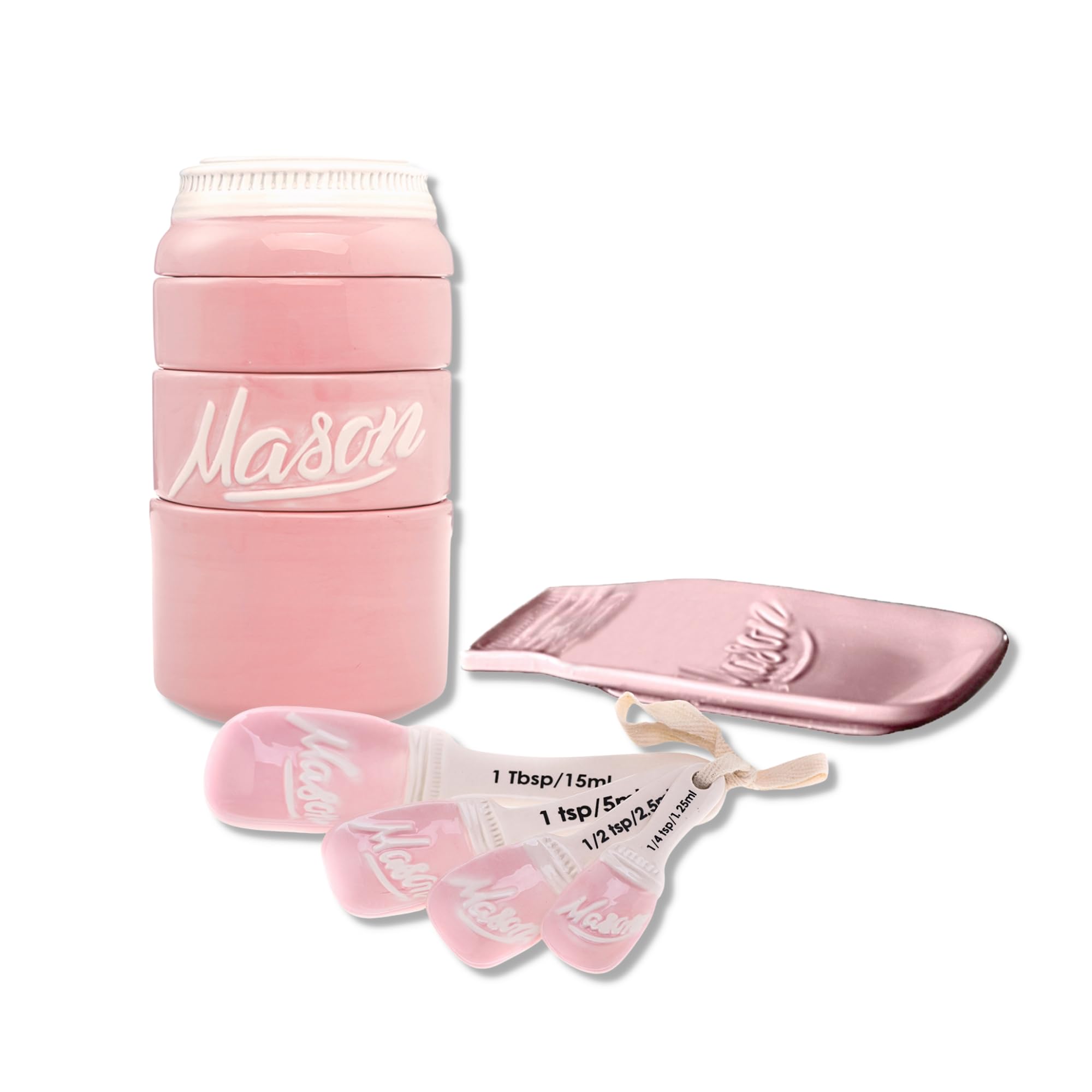 Mason Jar Kitchenware Set - Ceramic Measuring Cups, Measuring Spoon ...