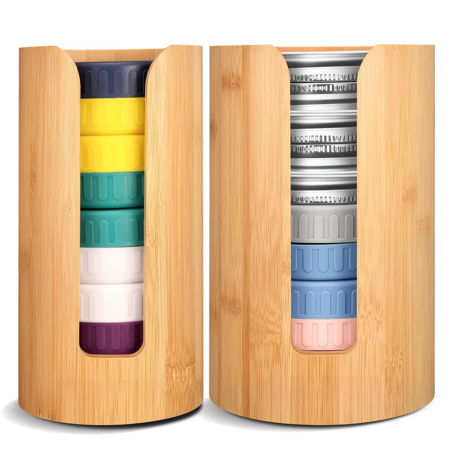 Mason Jar Lid Organizer Set, Bamboo Wood, Vertical Kitchen Storage ...