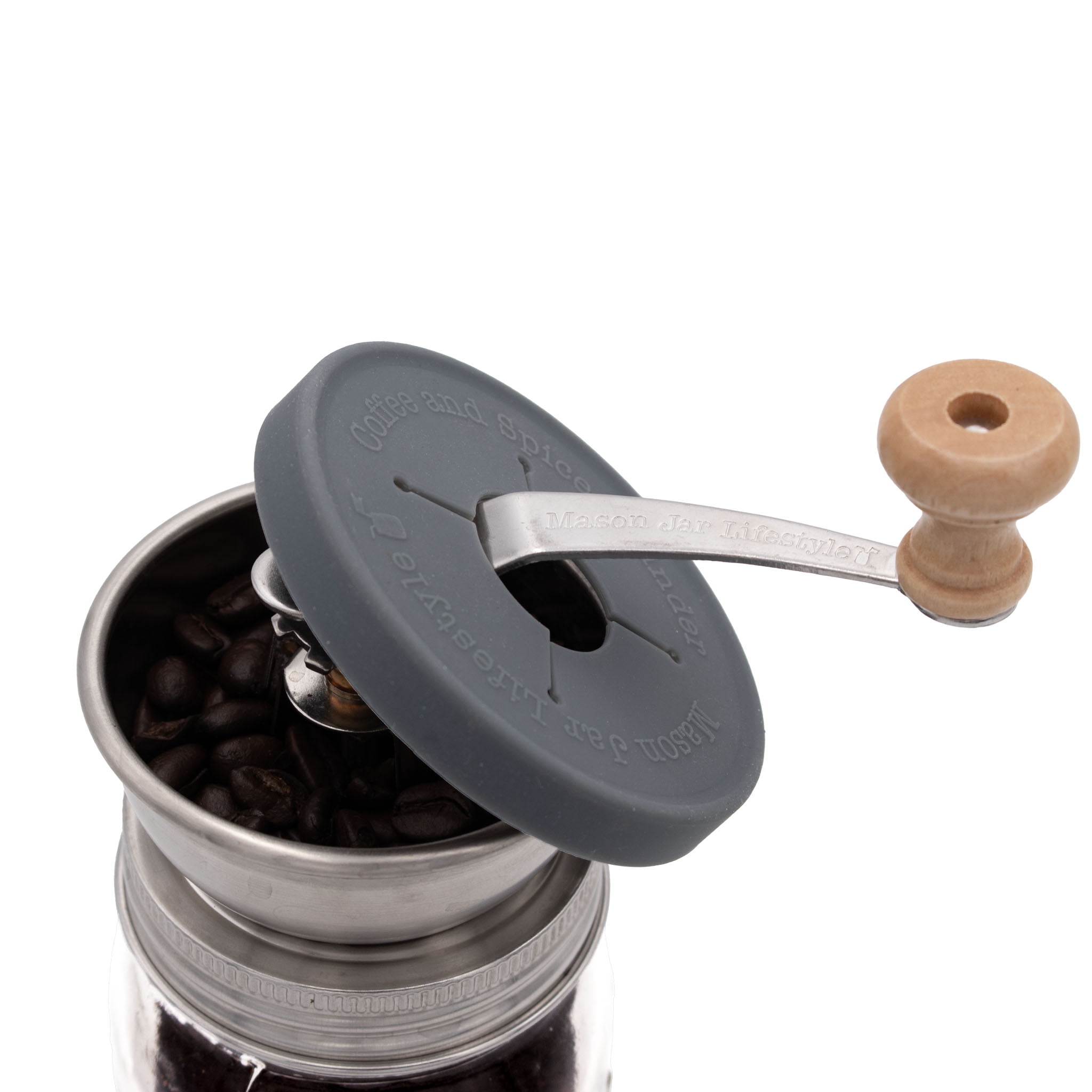 Mason Jar Lifestyle Coffee and Spice Grinder Lid with Cover for Regular ...