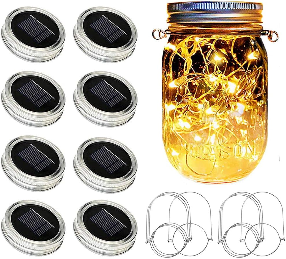Mason Jar Lights [Updated], 8 Pack 20 LED Waterproof Fairy Firefly Jar ...