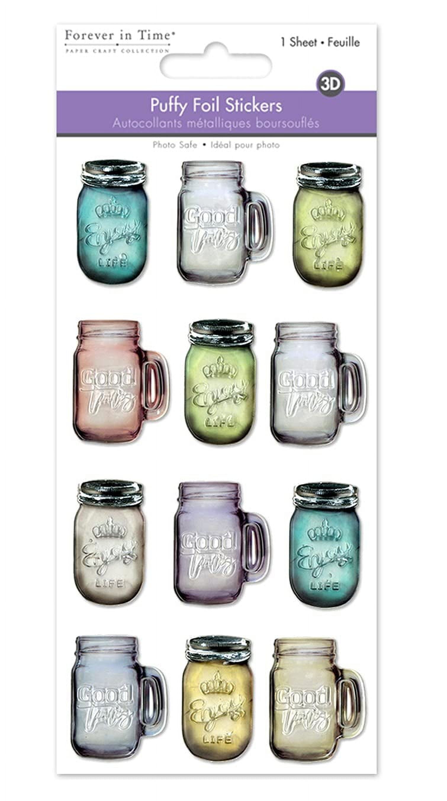 Mason Jar Mugs Puffy Foil Stickers 12 - Walmart.com