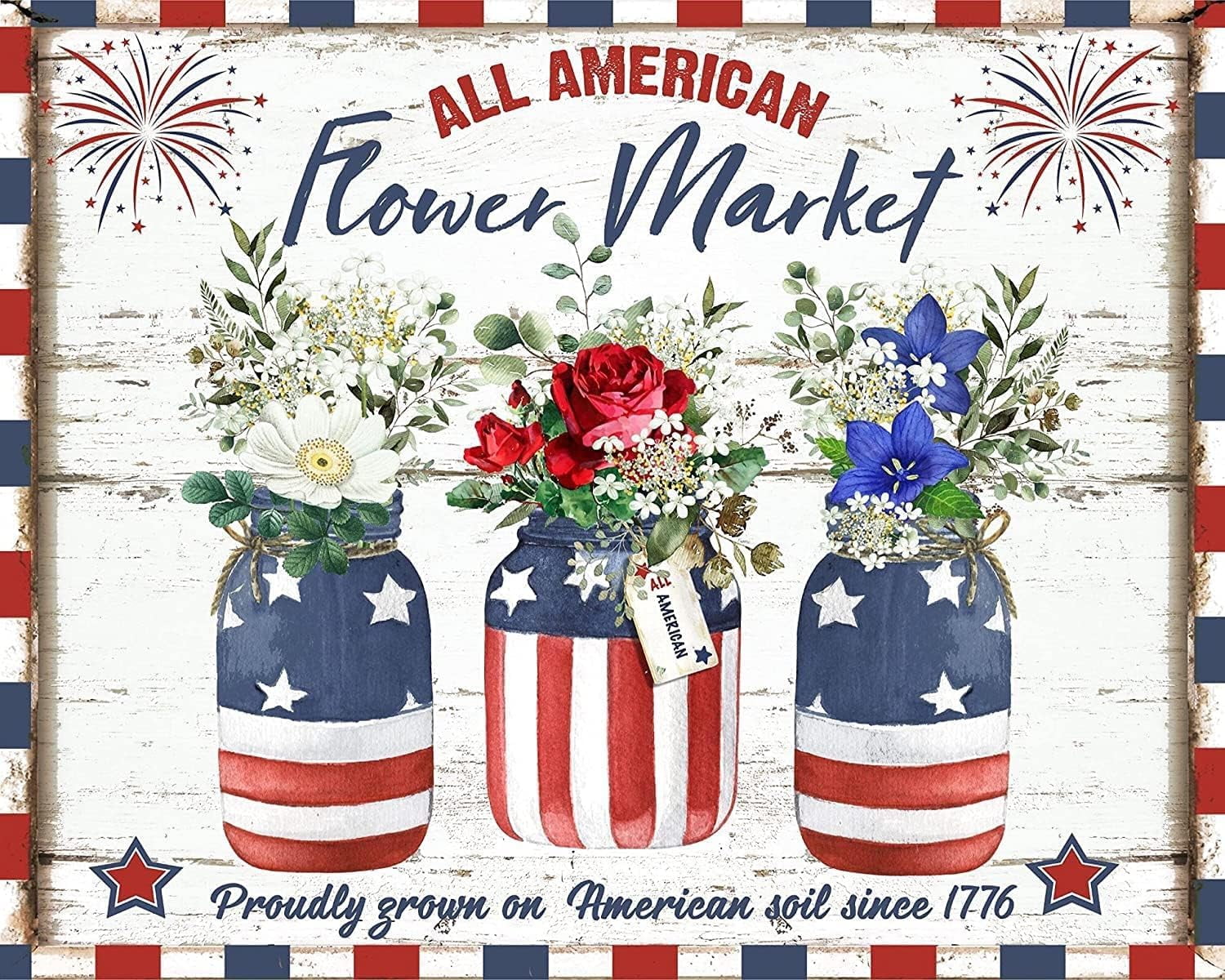 Mason Jar Patriotic Sign, Patriotic Farmhouse Wreath Attachment, Rustic ...