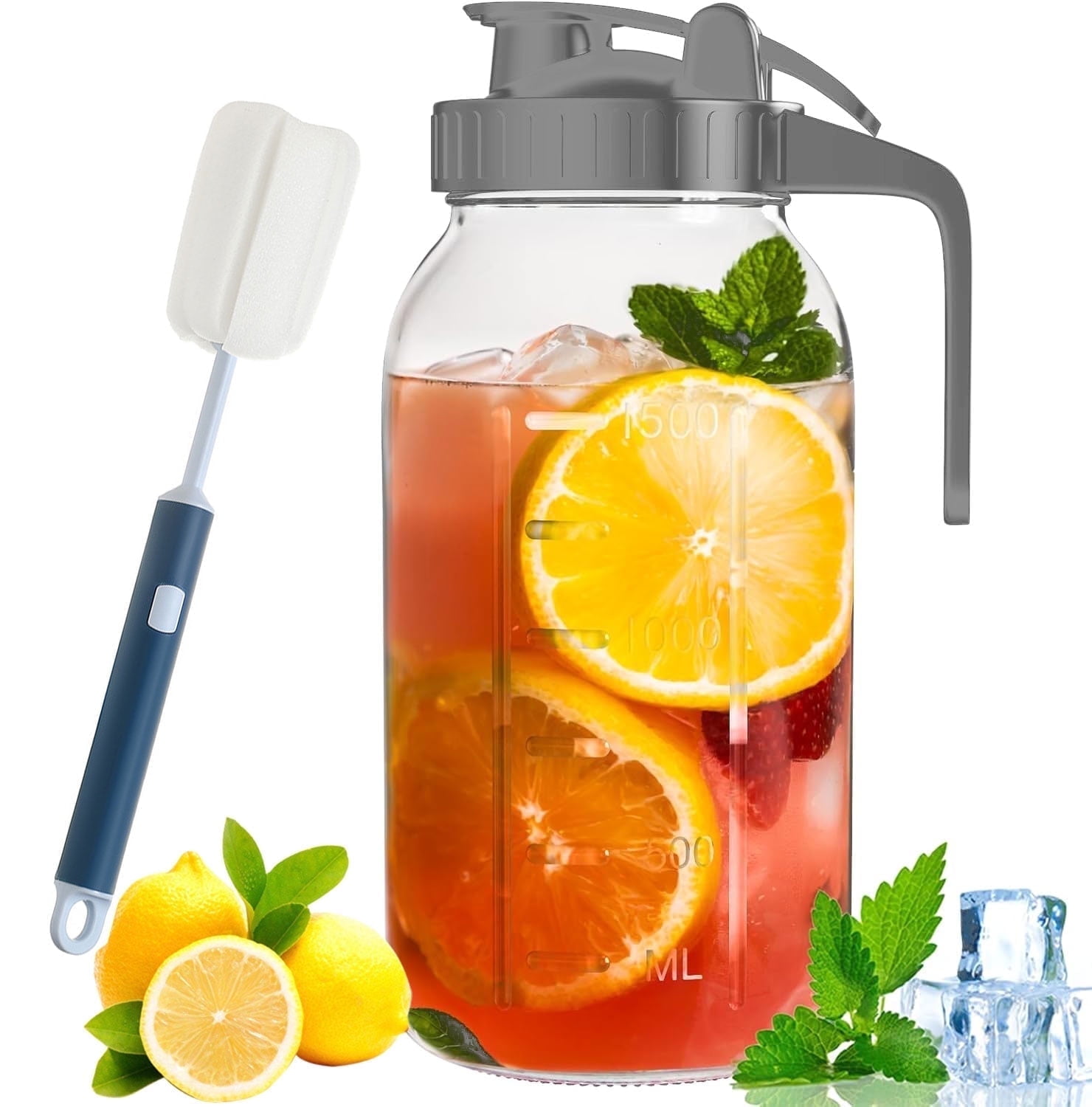 Mason Jar Pitcher with Lid Fridge Sun Tea Jar Pitcher Wide Mouth Leak ...