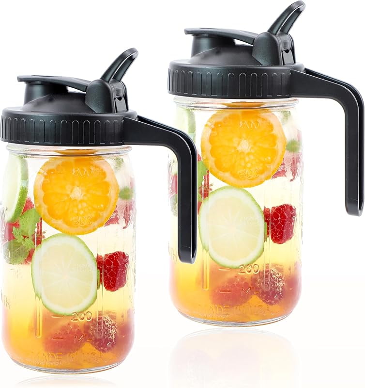 Mason Jar Pitcher Wide Mouth 64 Oz (2 Pack) Glass Pitcher With Pour ...