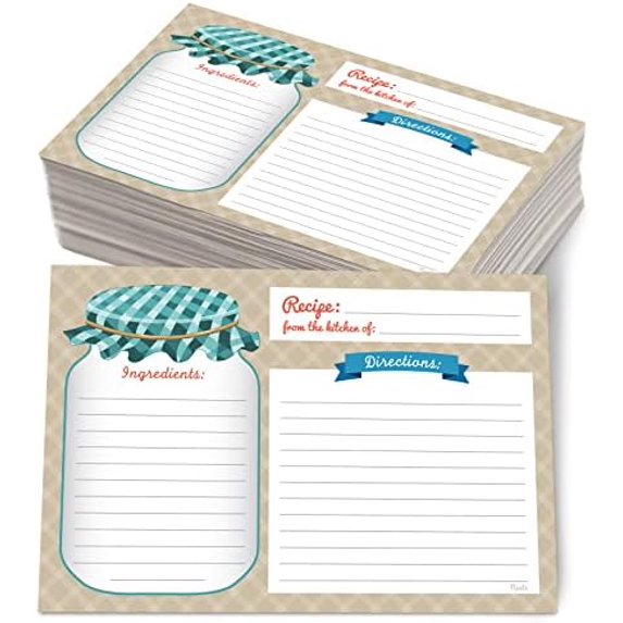 Mason Jar Recipe Cards - 50 Double Sided Cards, 4x6 inches. Thick Card ...