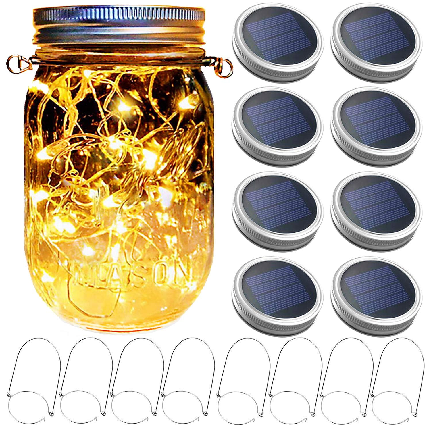 Mason Jar Solar Lantern IFF17 Lights, 8 Pack 30 LED Bulbs Fairy Star ...