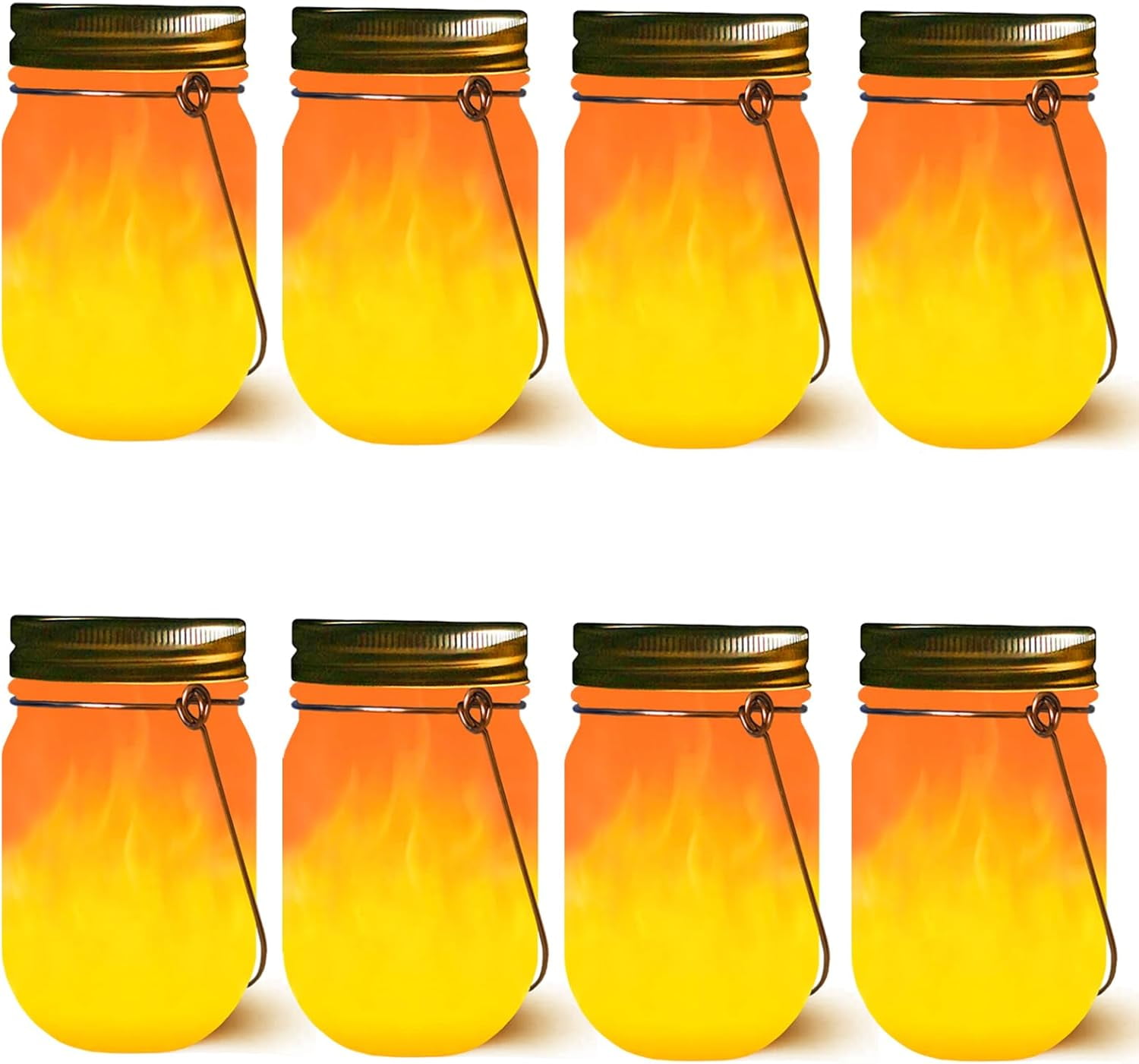 Mason Jar Solar Lights Lanterns, 8-Pack Amber Flame Flicker Lights with Glass Mason Jar,Best for ...
