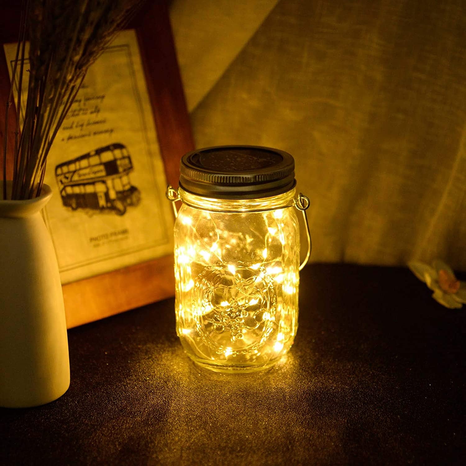 Mason Jar Solar String Lights, Waterproof 2M 20 LED Fairy Firefly Jar ...