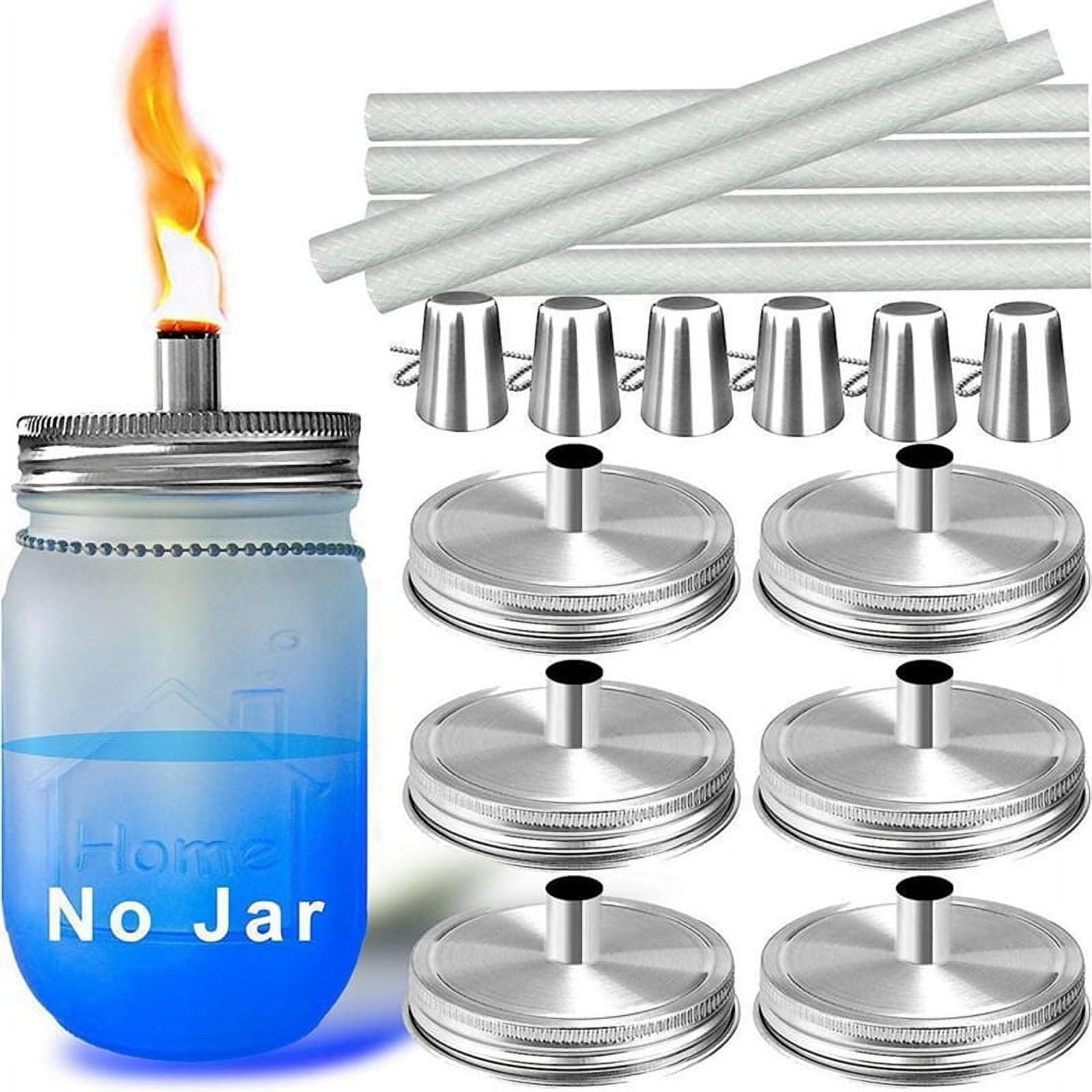 Jar Tabletop Torches Kits,6 Pack Regular Mouth Lids,Wicks and Caps ...