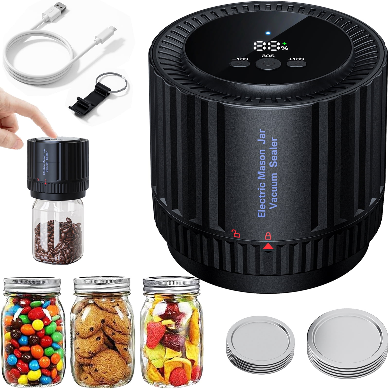 Mason Jar Vacuum Sealer, ZOMFOM Electric Mason Jar Sealer Kit with 10 ...
