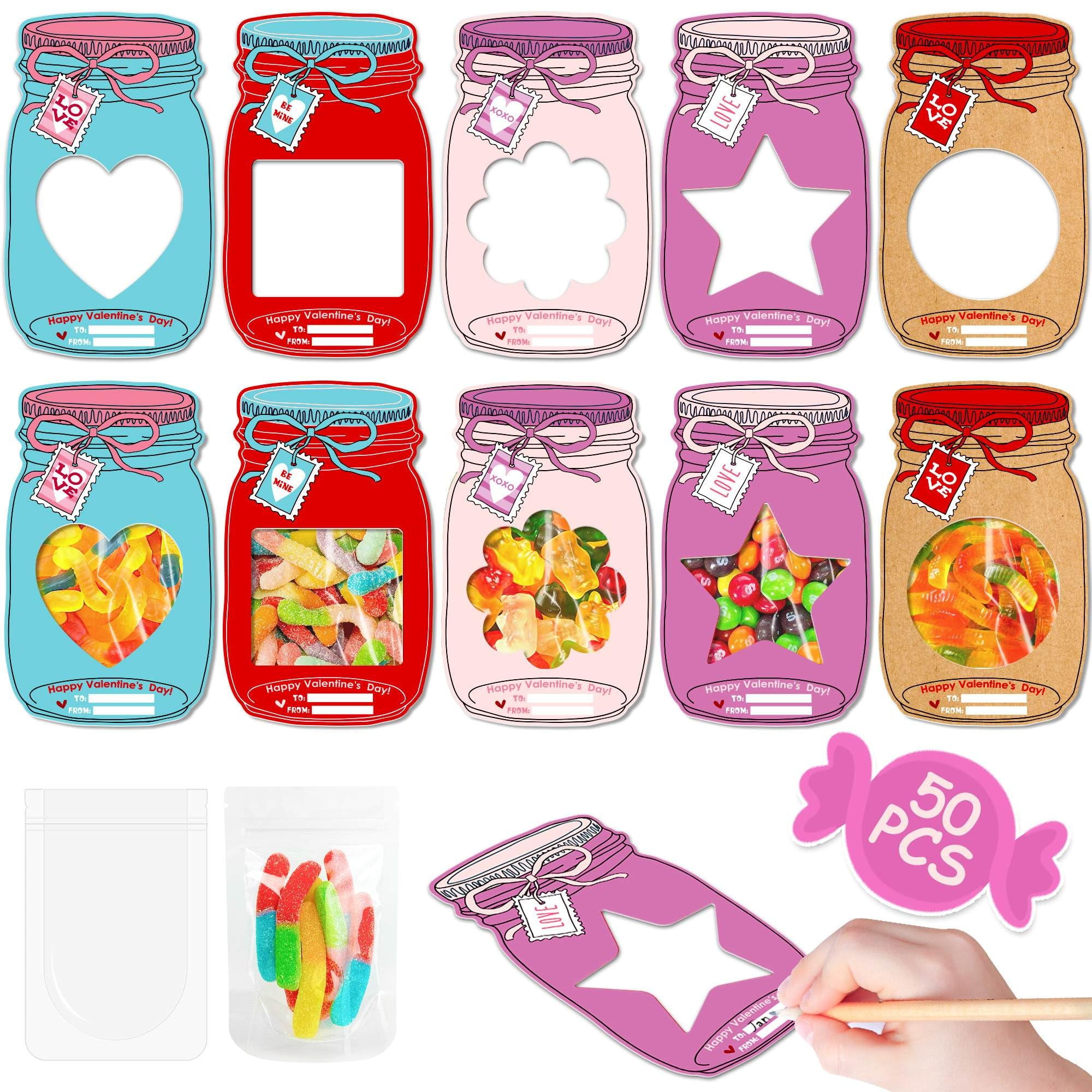 Mason Jar Valentines Day Cards - 50PACK Valentine Mason Jar Cards for ...
