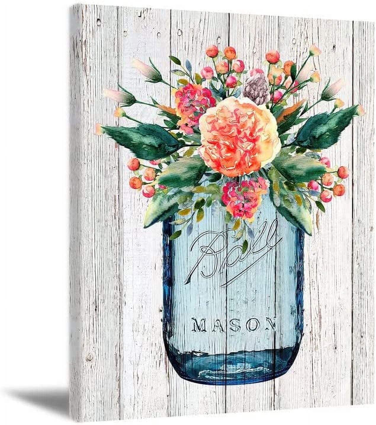Mason Jar Wall Art Print Blue Wall Art Watercolor Hydrangea Wall Decor ...