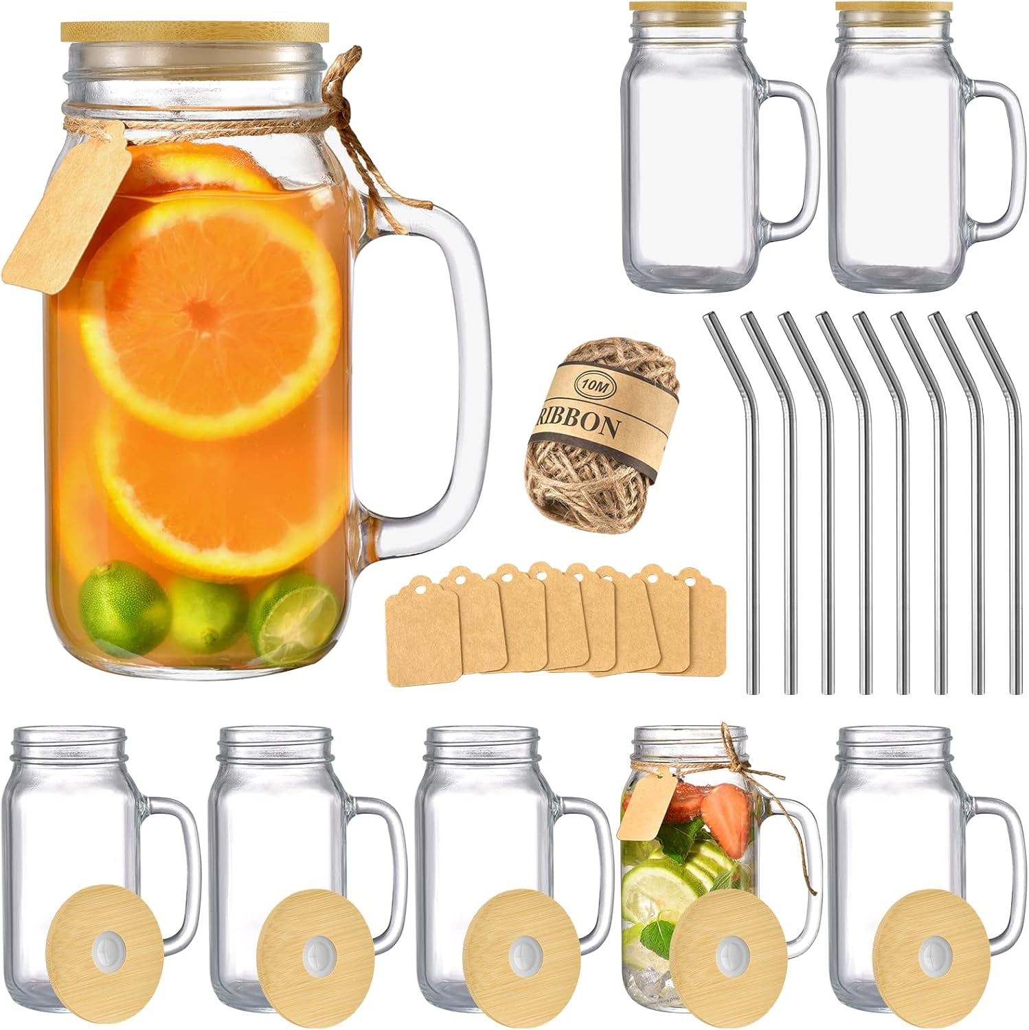 Mason Jar with Lid and Straw 24 oz Mason Jar Cups Set of 8 Glass Cups ...