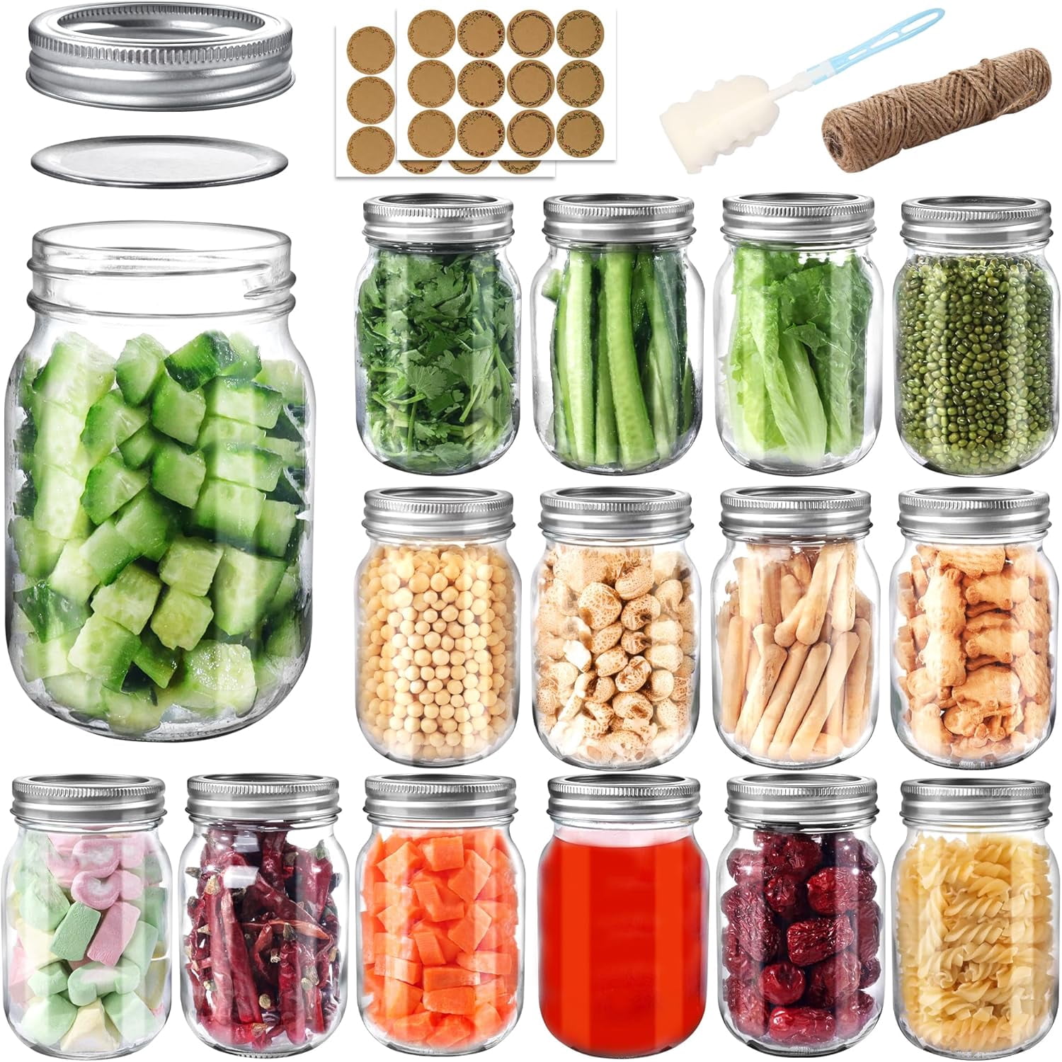 Mason Jars 16 oz with Airtight Lids and Bands, 15 Pack Regular Mouth ...