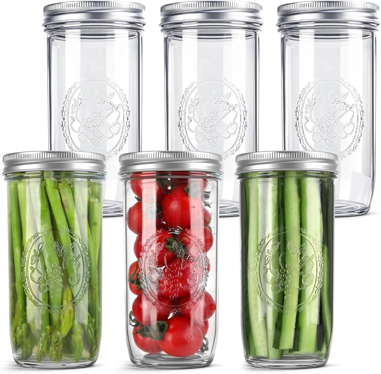 Mason Jars 24 oz Wide Mouth with Measurement Marks–12Pack Glass Canning ...