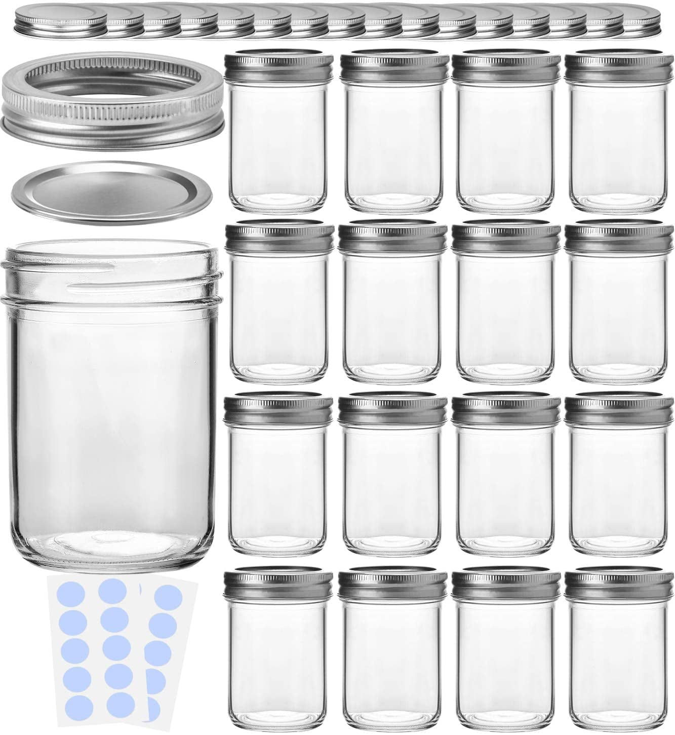 Mason Jars, 8 oz Glass Jars With Regular Lids and Bands, Ideal for Jam ...