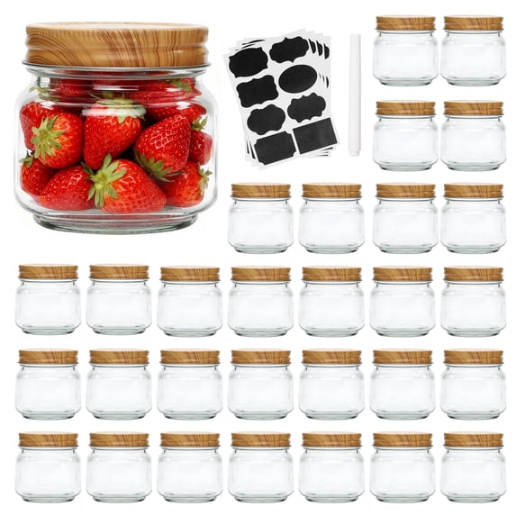 Mason Jars Gljar 8oz With Regular Lids(wood Grain Iron Lid) Ideal For ...