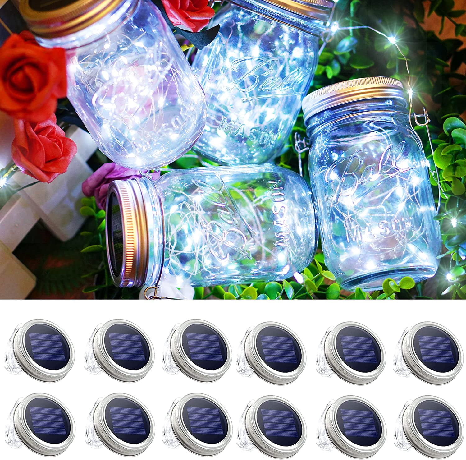 Mason Jars Lids 30 LED 12 Pack Solar Fairy Firefly Lights - Solar ...