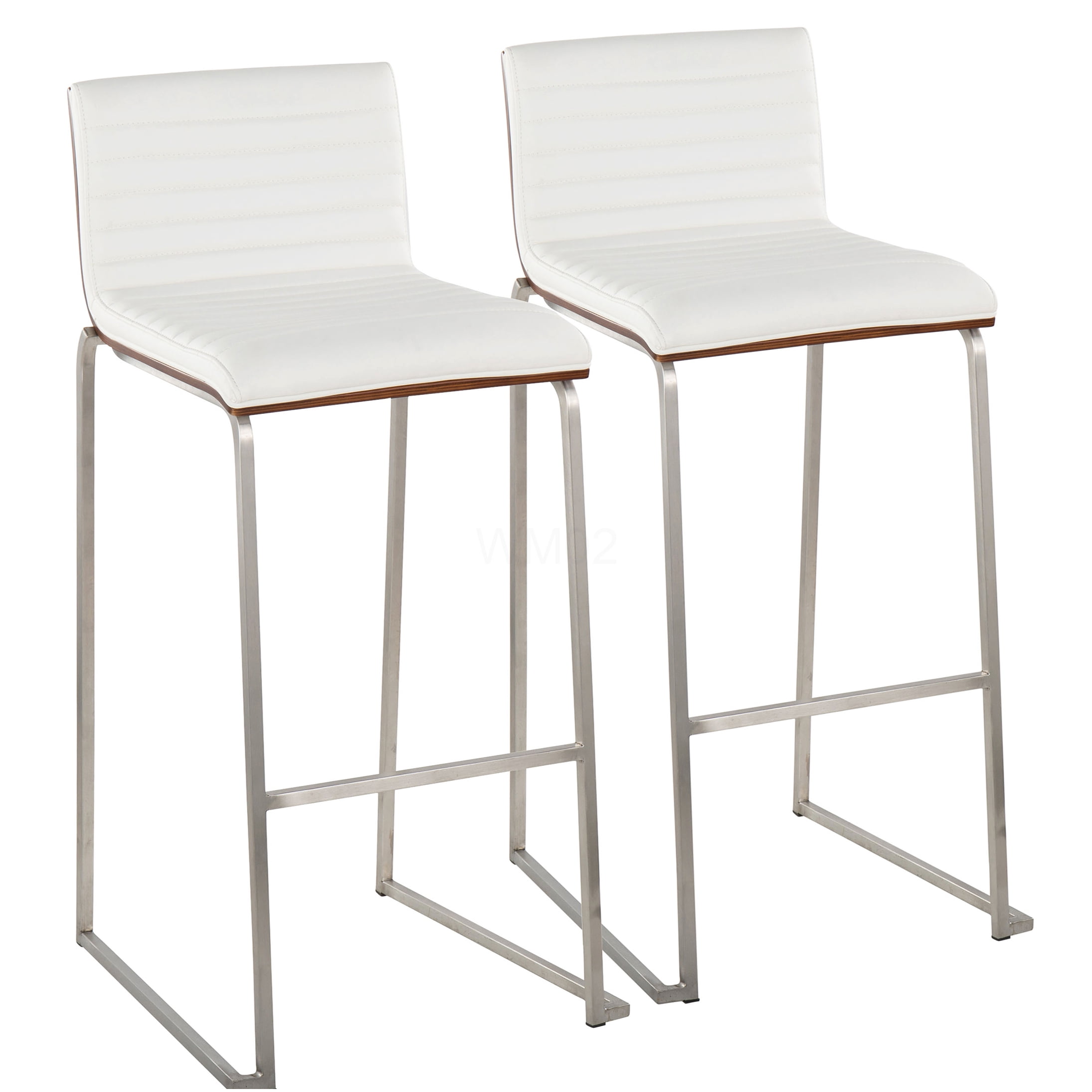 Mason Mara 30" Fixed Height Bar Stools Set of 2, White Faux Leather ...