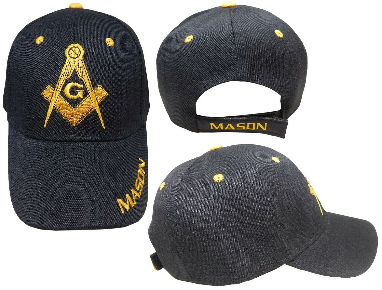 Mason Masons Freemason (Blk Shadow) Black / Gold Masonic Lodge Ball Cap ...