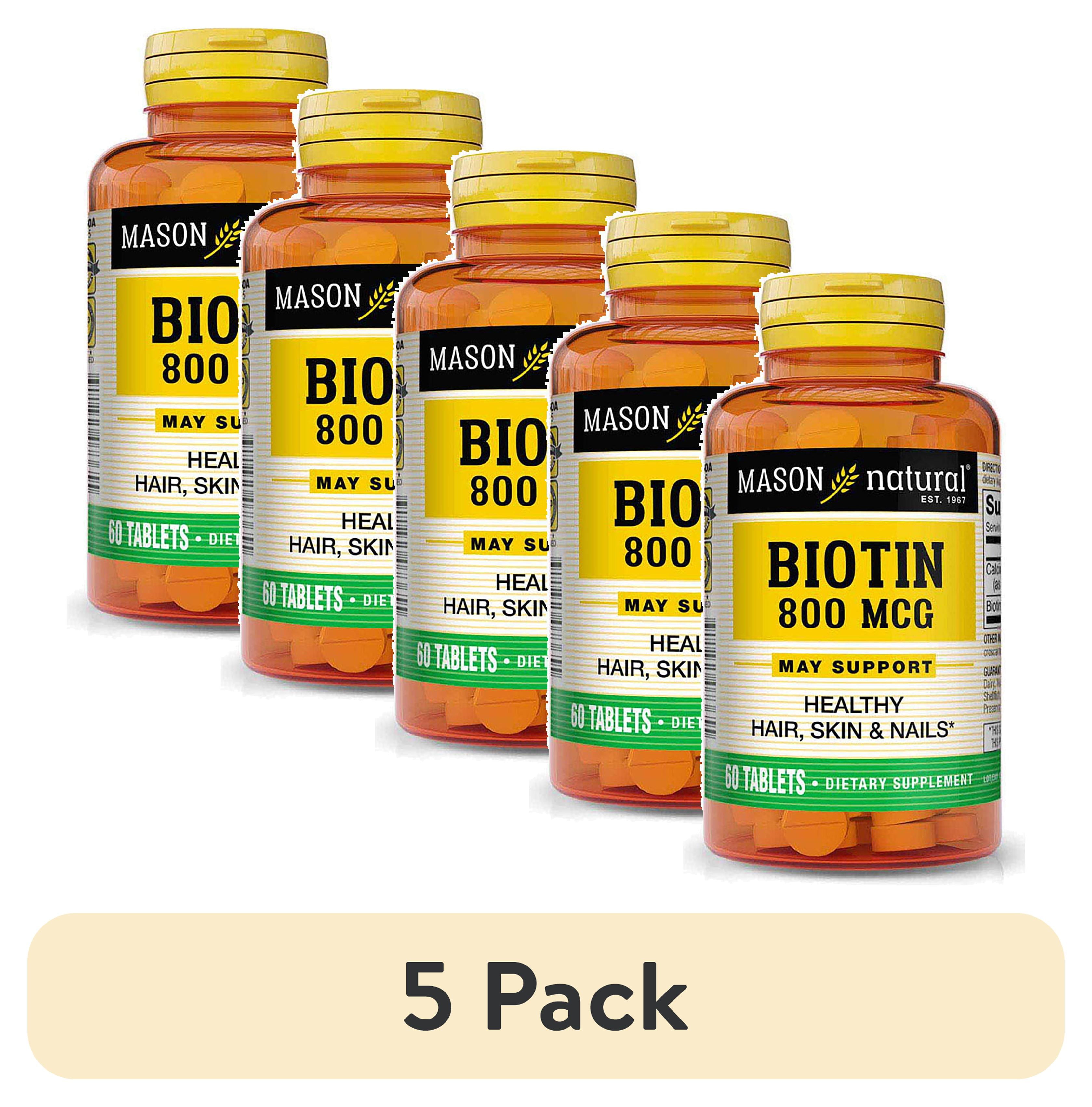 (5 pack) Mason Natural Biotin 800 mcg with Calcium - Healthy Hair, Skin ...