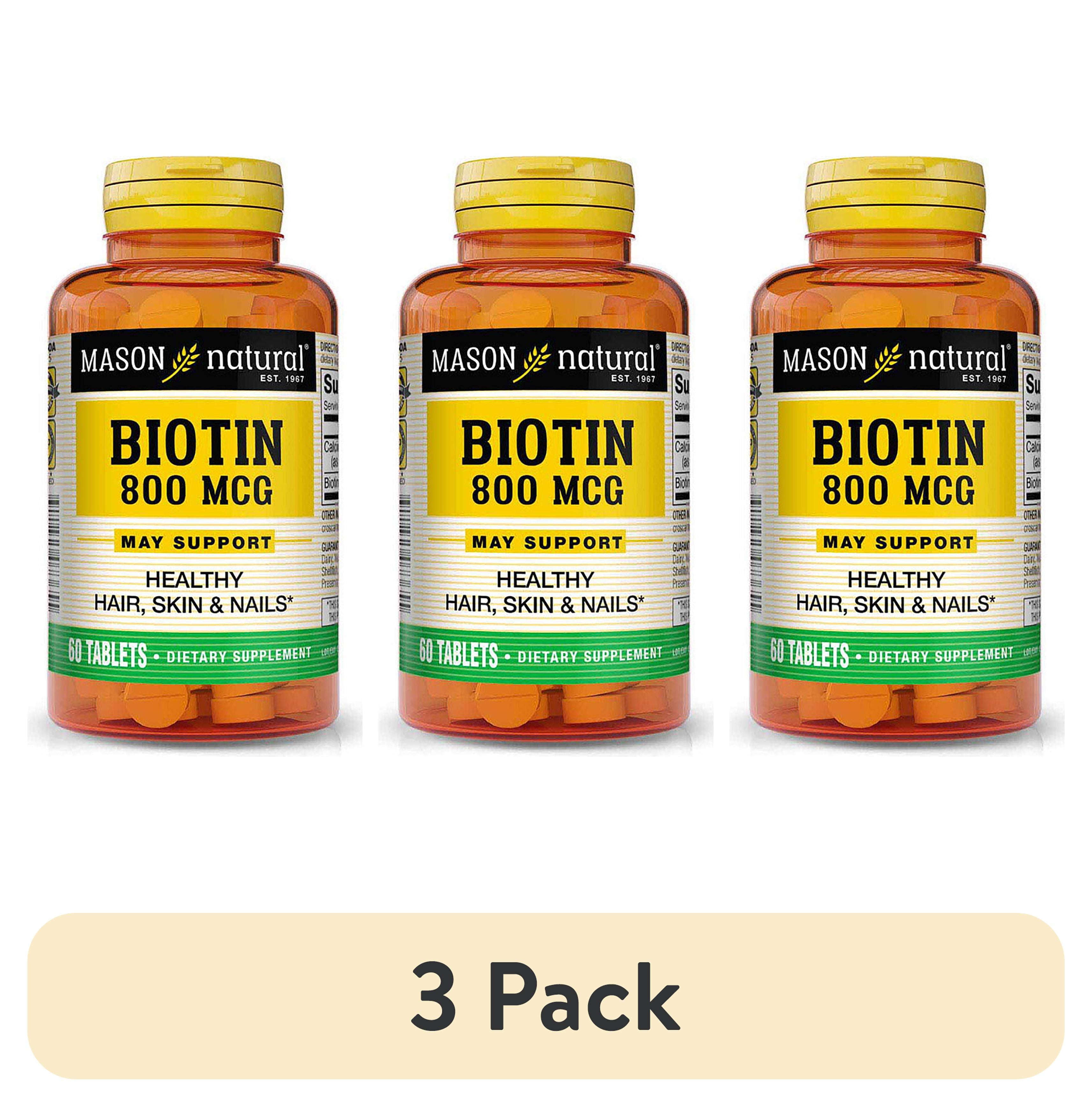 (3 pack) Mason Natural Biotin 800 mcg with Calcium - Healthy Hair, Skin ...